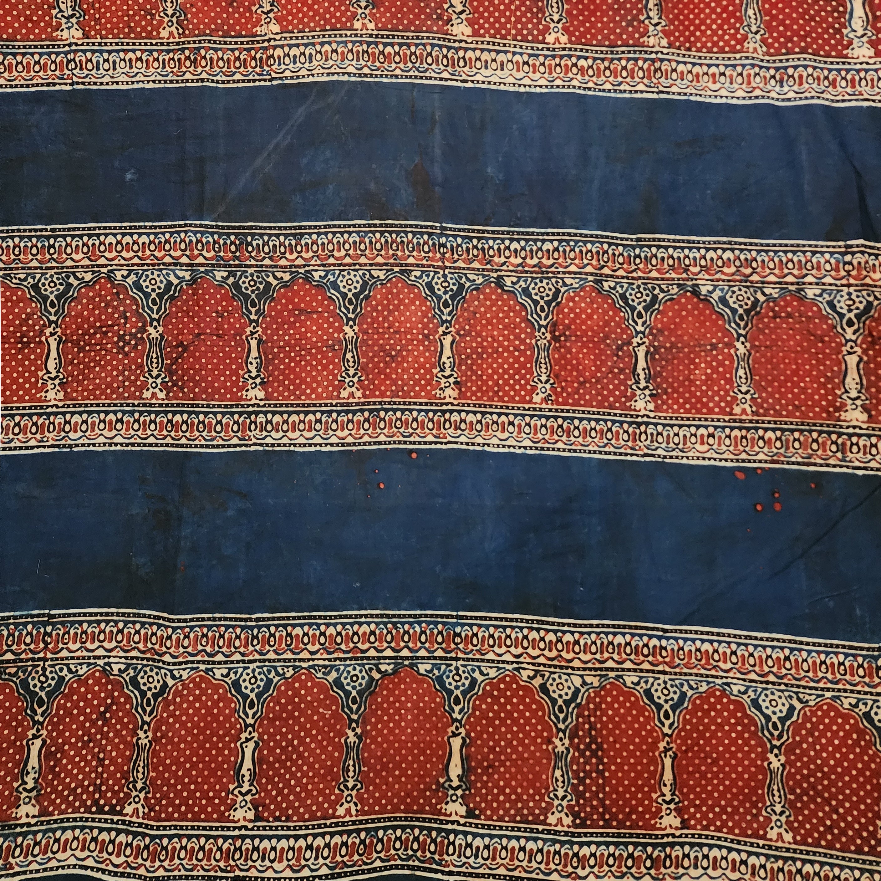 Pre Cut ( 0.80 Meter) Pure Cotton Ajrak Blue With Rust Red Big Border – Sanskruti
