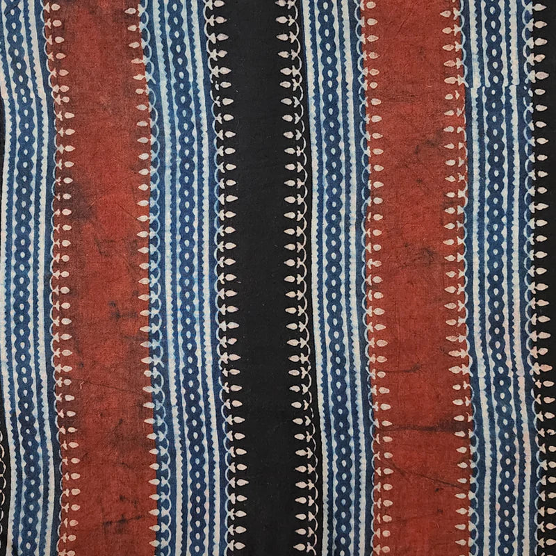 Pre-Cut 0.80 Meter Pure Cotton Ajrak Blue With Black And Rust Red Bord – Sanskruti