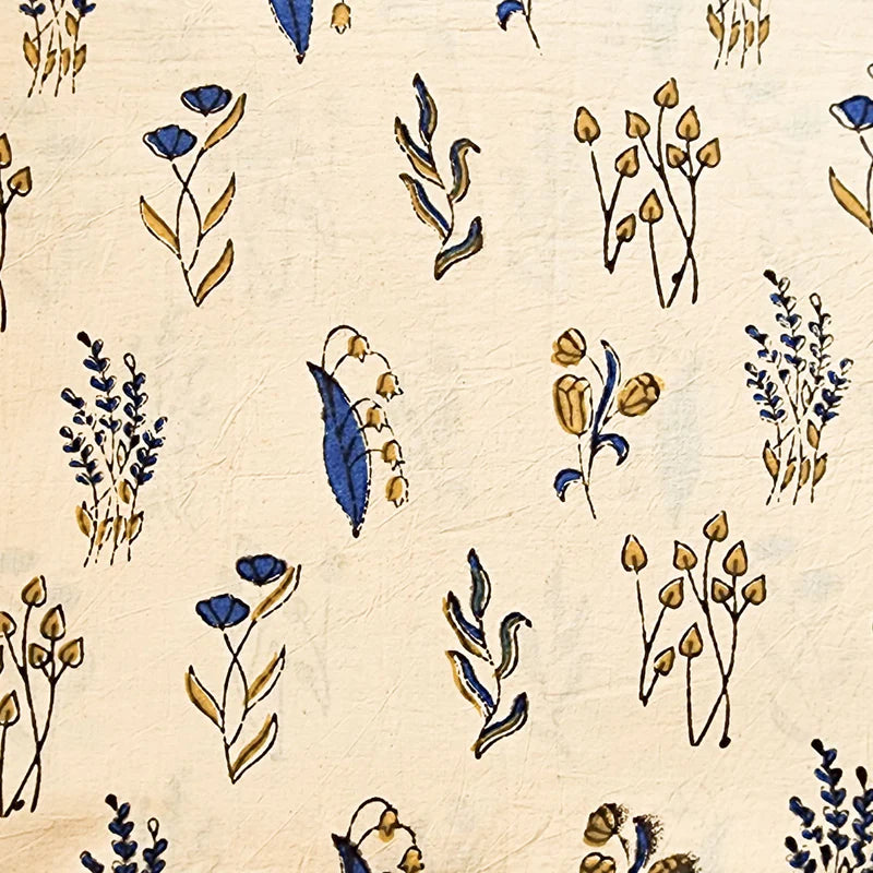 Pre-Cut 1.80 Meter Pure Cotton Double Ajrak Cream With Blue And Mustar – Sanskruti