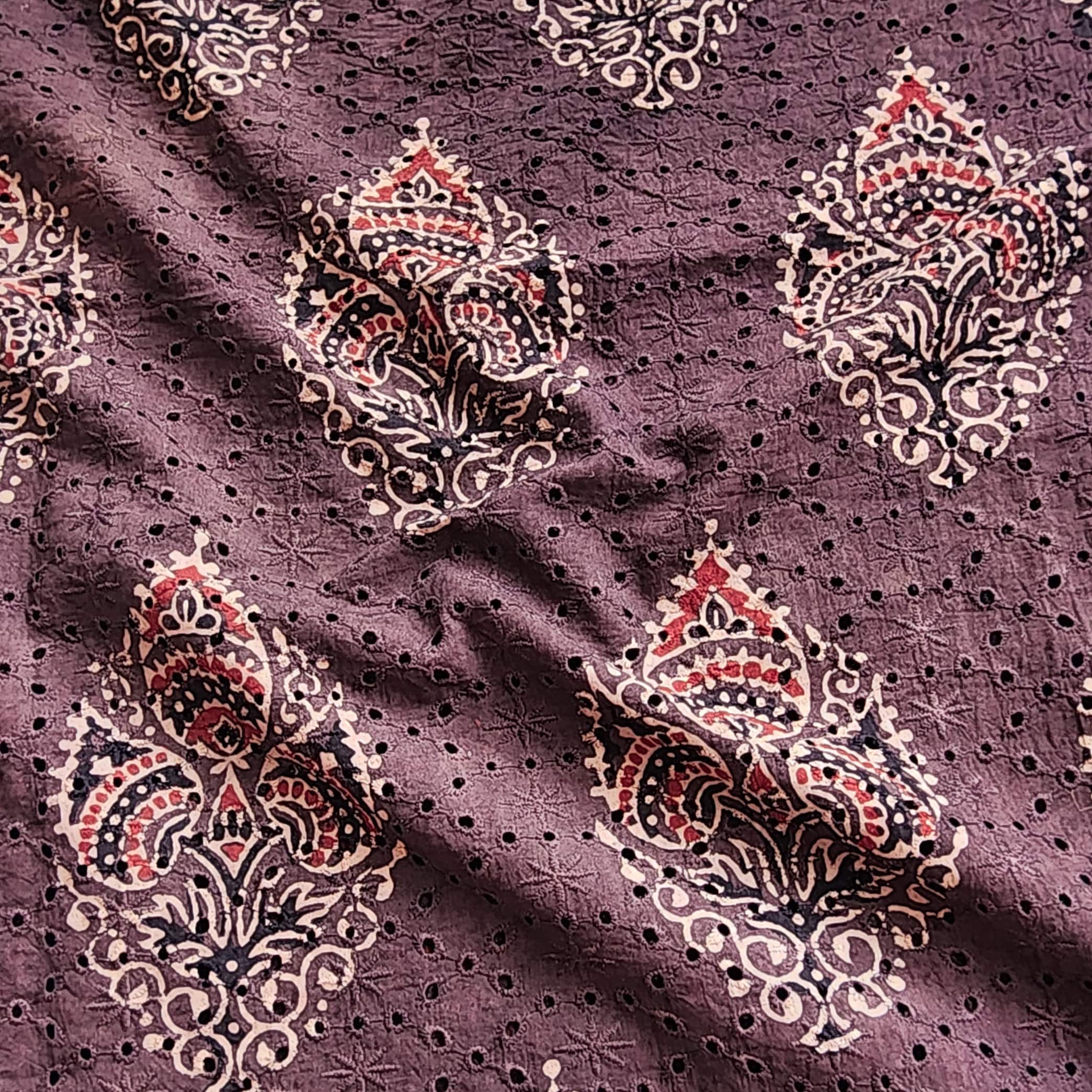 Pure Cotton Hakoba Ajrak Brown With Rust Red And Cream Big Flower Moti – Sanskruti