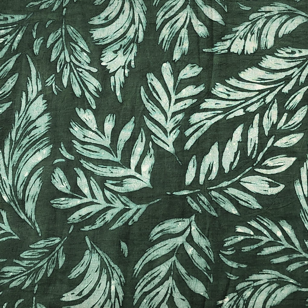 (PRE-CUT 1.80 METER) Pure Cotton Dabu Dark Green With Off White Leaves – Sanskruti