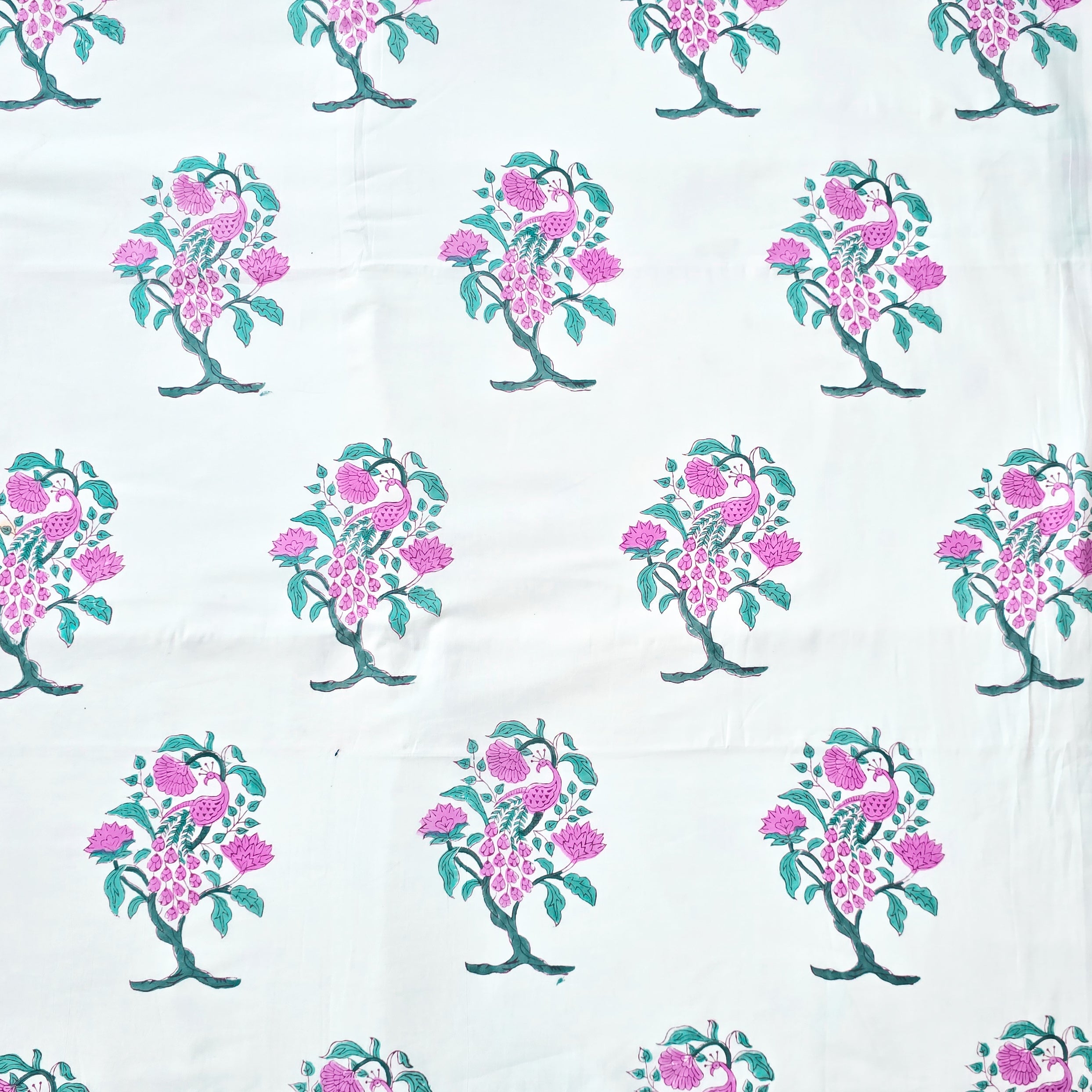 (PRE-CUT 1 METER) Pure Cotton Jaipuri White With Purple Big Motif Hand – Sanskruti