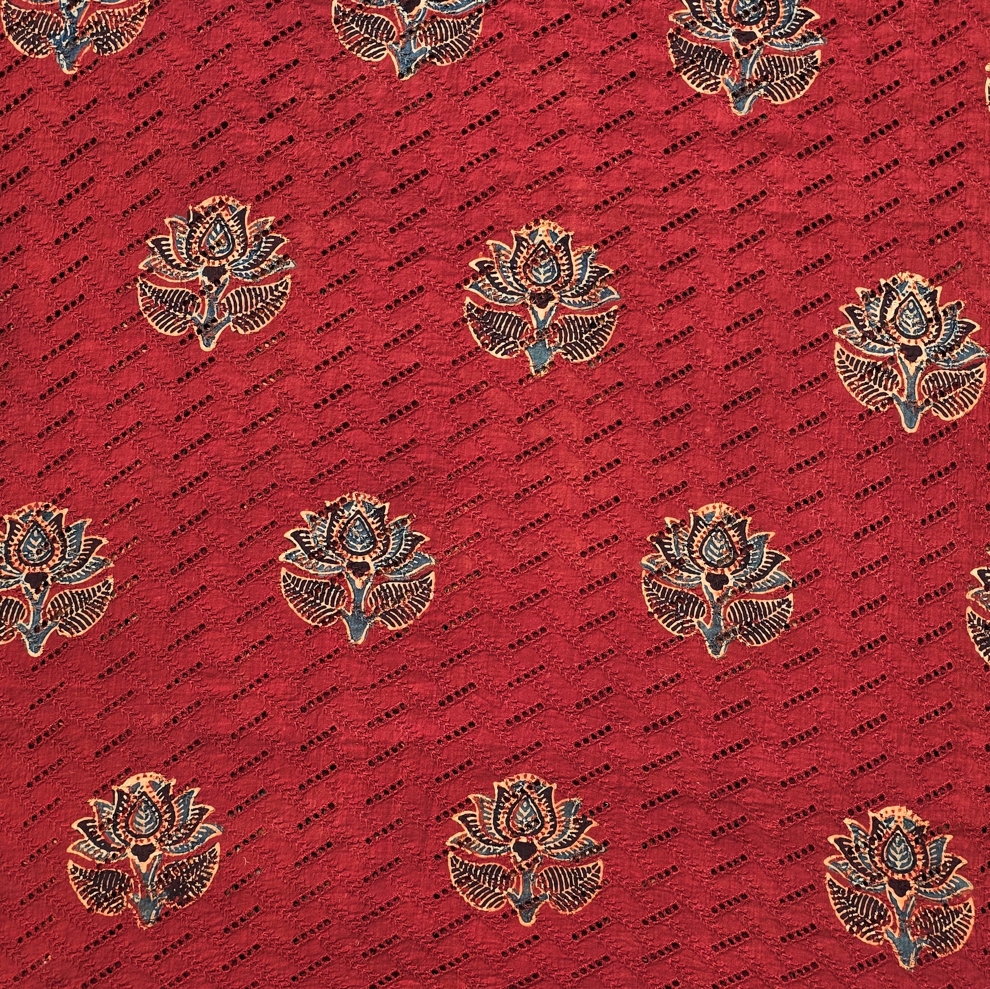 Pure Cotton Hakoba Ajrak Rust Red With Flower Motif Hand Block Print F – Sanskruti