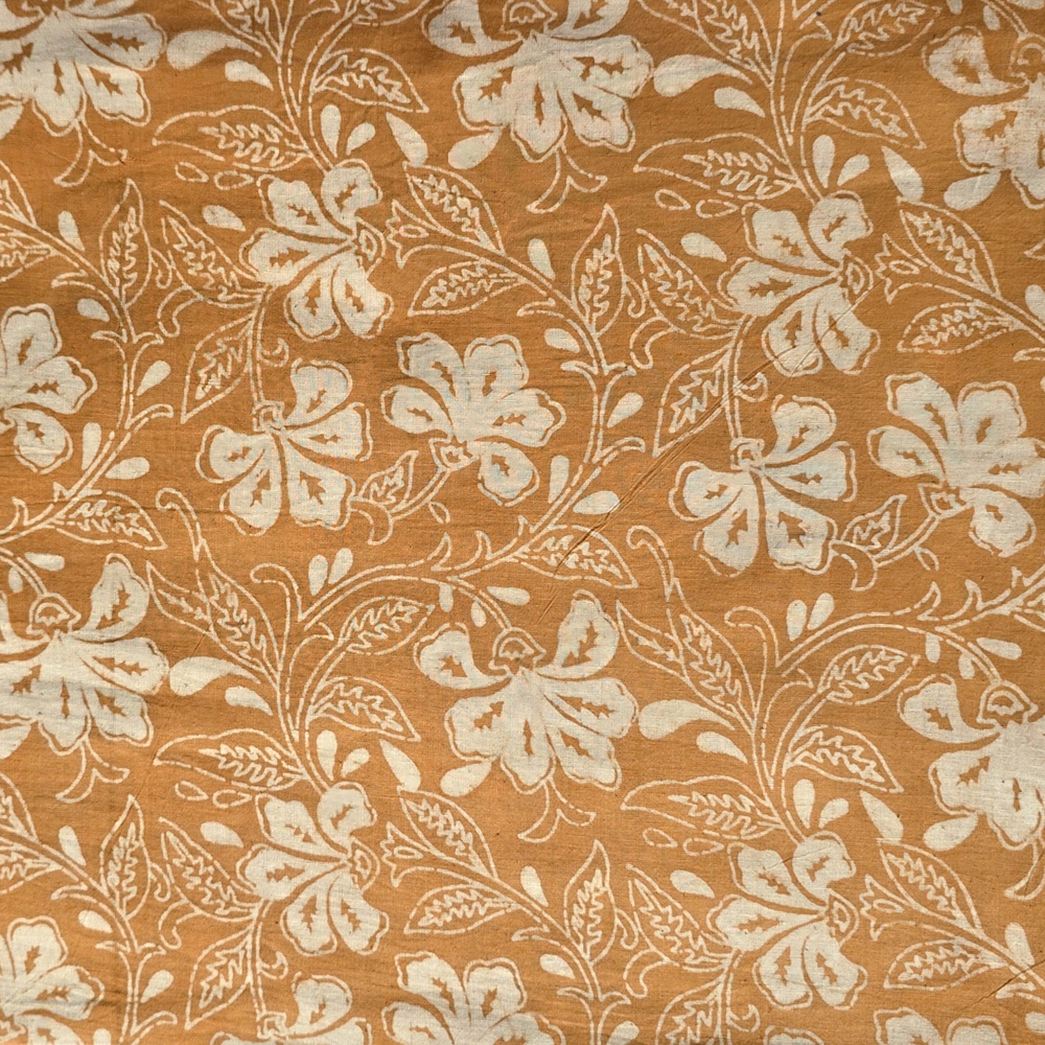 (PRE-CUT 0.90 METER) Pure Cotton Dabu Ochre With Flower Jaal Hand Bloc – Sanskruti