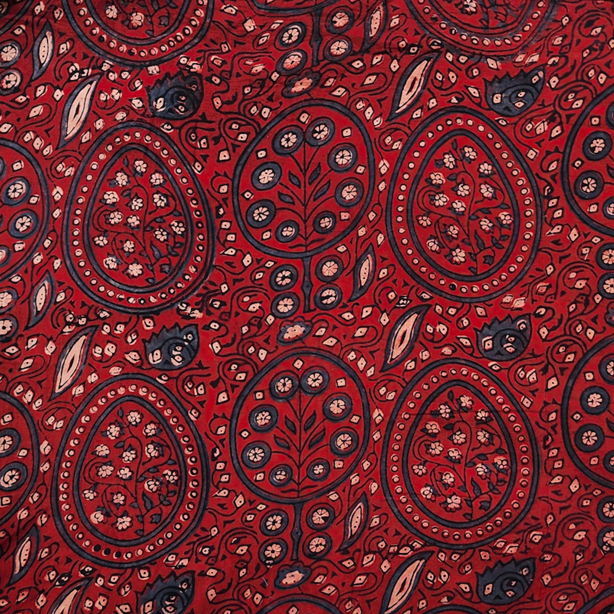 (PRE-CUT 2.30 METER) Pure Cotton Ajrak Maroon With Blue Intricate Desi – Sanskruti