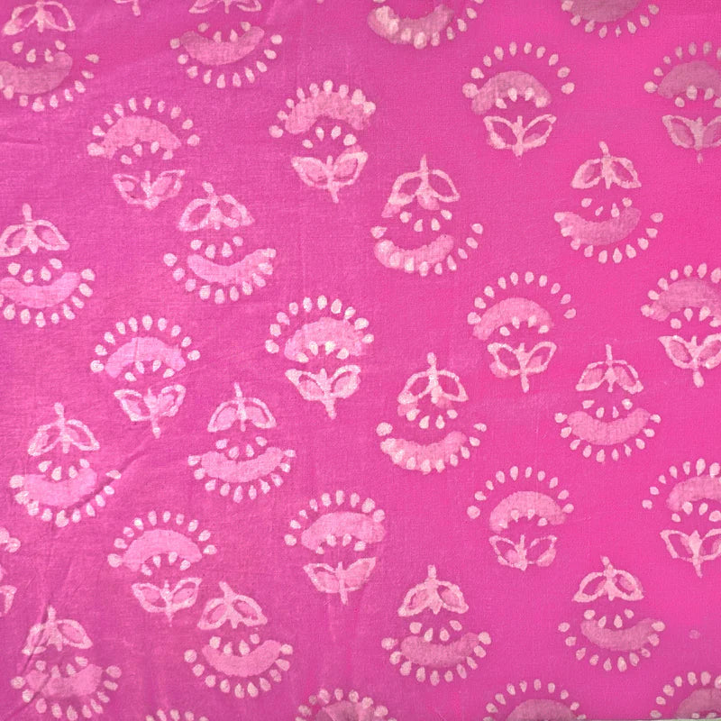 (PRE-CUT 1.40 METER ) Pure Cotton Dabu Pink With White Up And Down Flo – Sanskruti