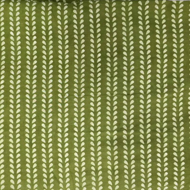 ( PRE-CUT 1 METER ) Pure Cotton Dabu Green With White Stripes Hand Blo – Sanskruti