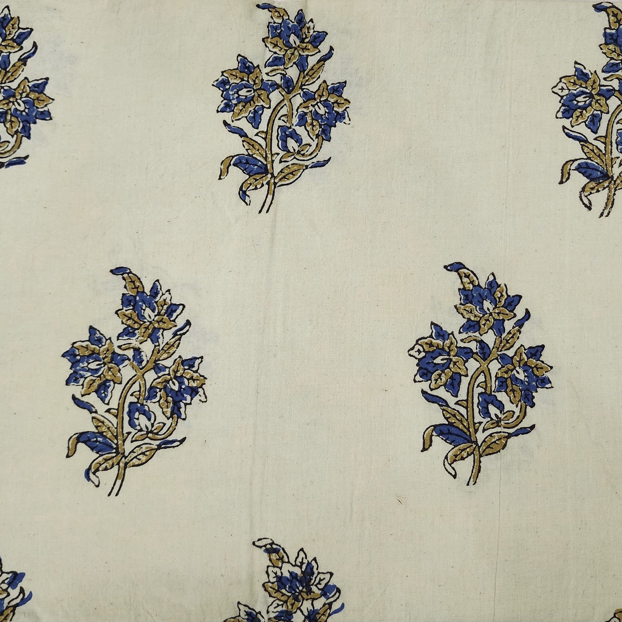 PRE-CUT 2 METER Pure Cotton Ajrak Cream With A Plant Hand Block Print – Sanskruti