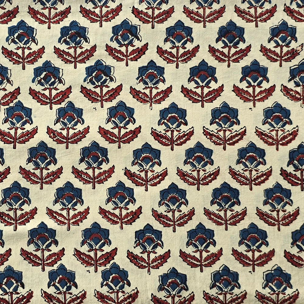 ( PRE-CUT 2 METER ) Pure Cotton Double Ajrak Cream With Blue And Red F – Sanskruti