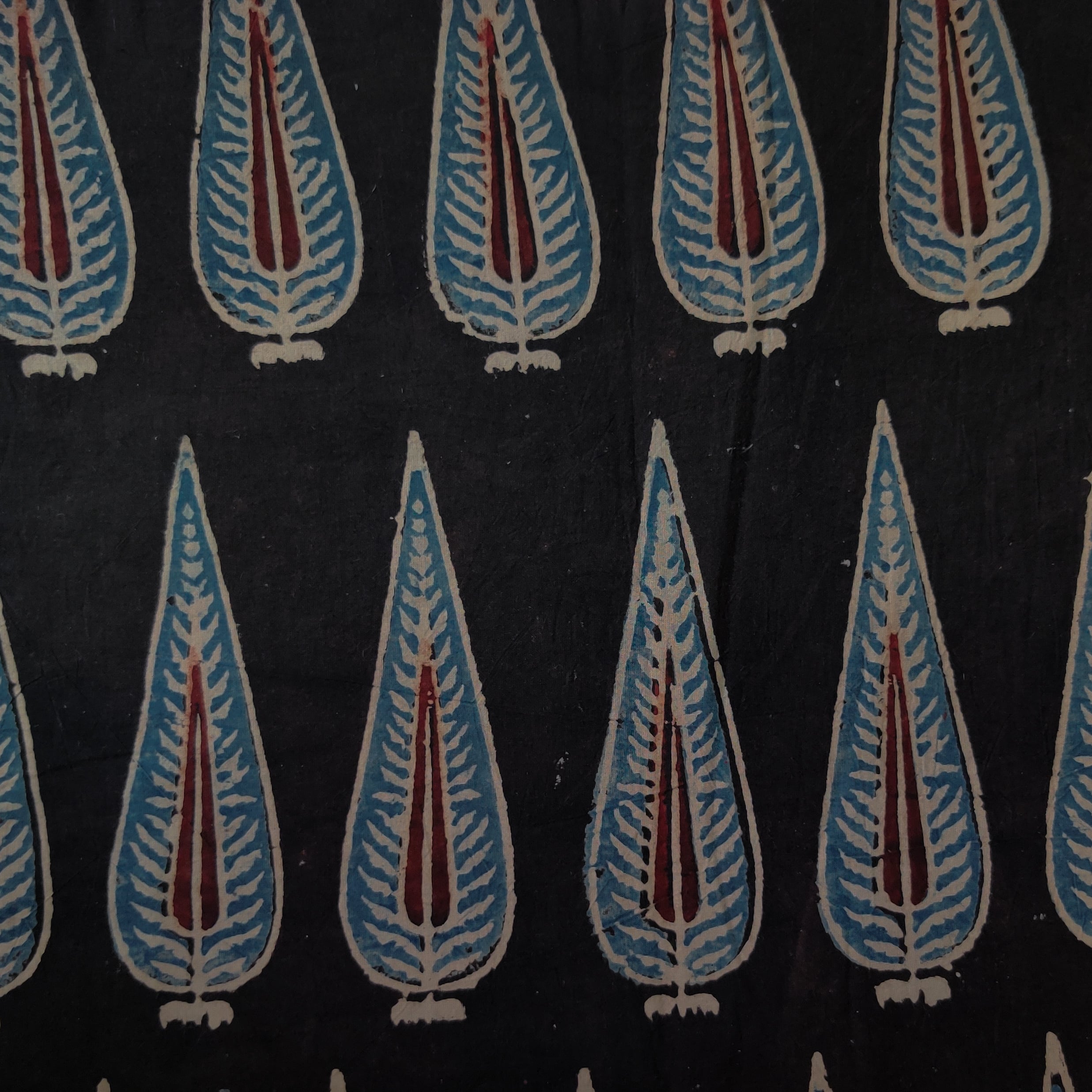 Pre-Cut 1.80 Meter Pure Cotton Ajrak Black With Blue Cypress Hand Bloc – Sanskruti