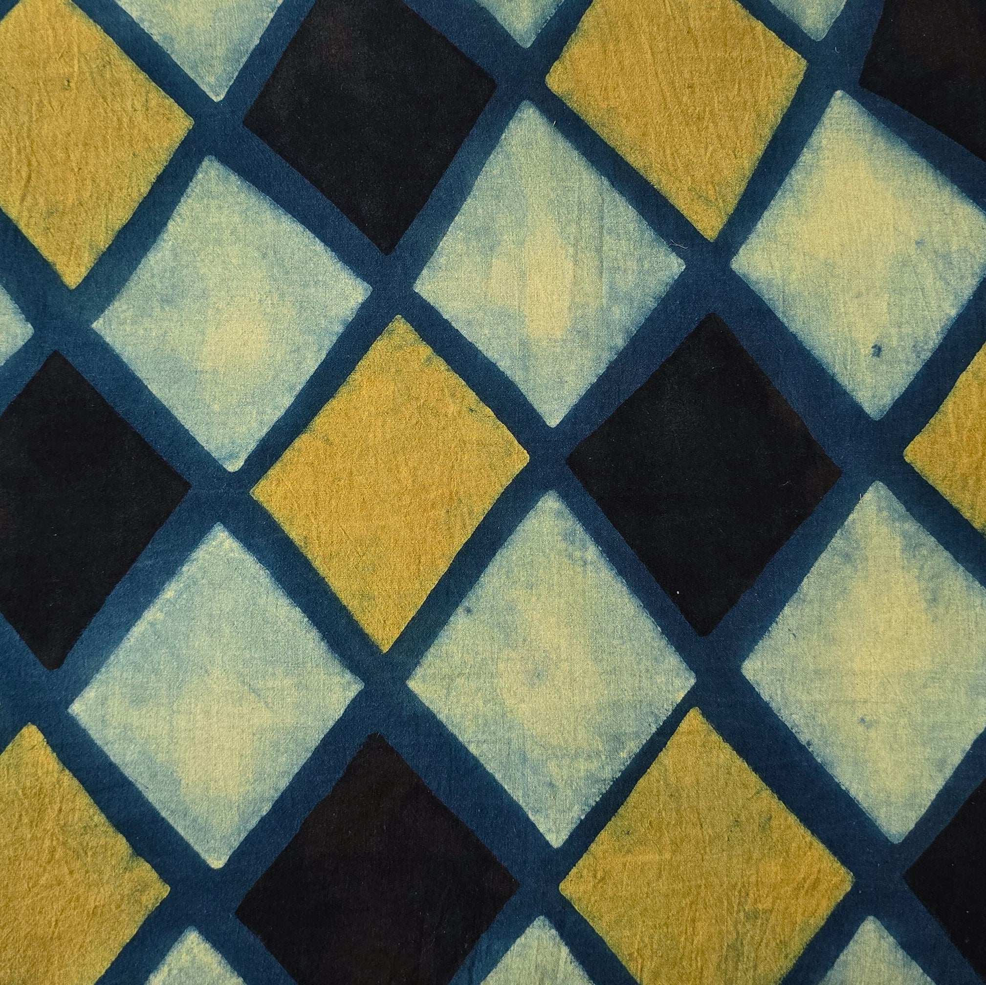 Pre Cut ( 1.85 Meter)Pure Cotton Ajrak Blue With Cream And Light Green – Sanskruti