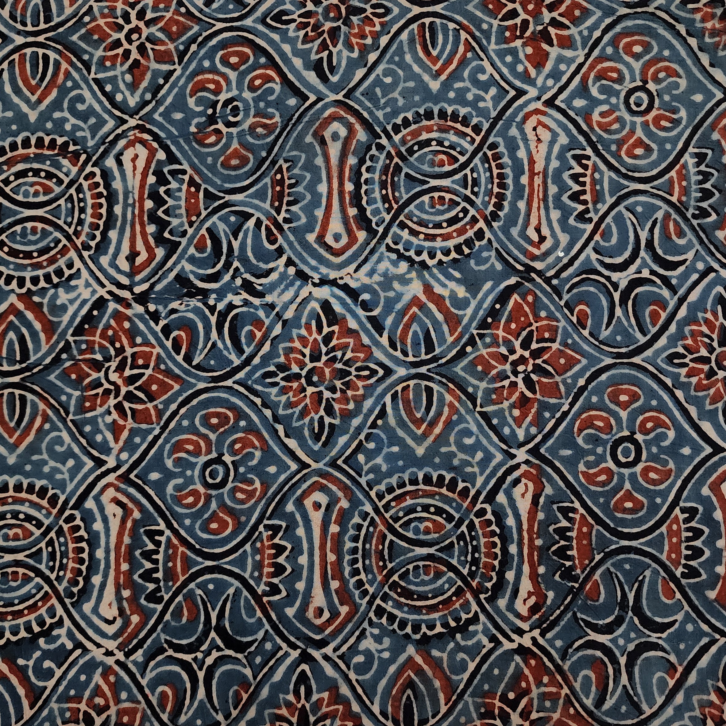 Pre-cut 1.65 meter Pure Cotton Ajrak Blue With Curvy All Over Pattern – Sanskruti