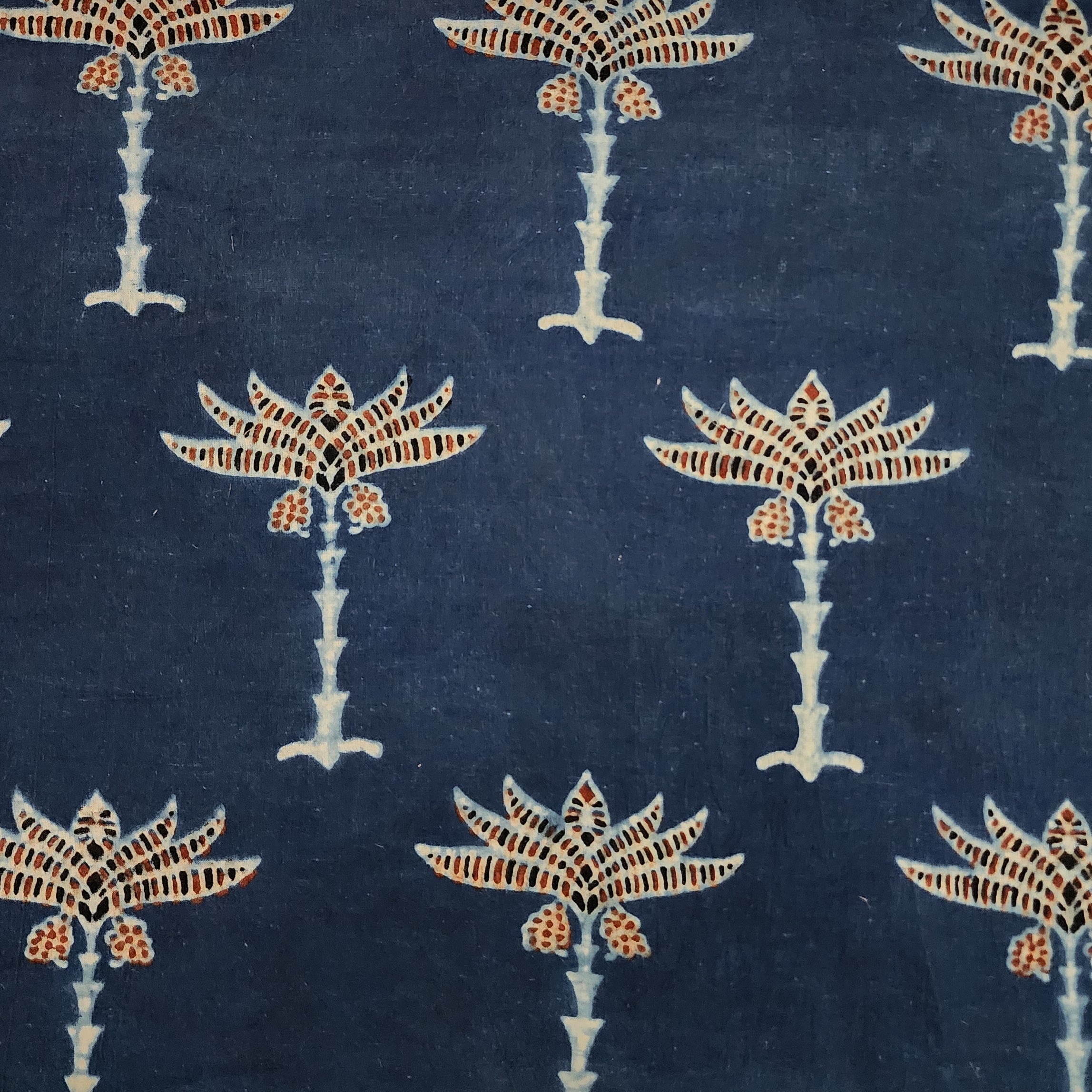 Pure Cotton Ajrak Blue With Rust Red Coconut Tree Hand Block Print Fab – Sanskruti