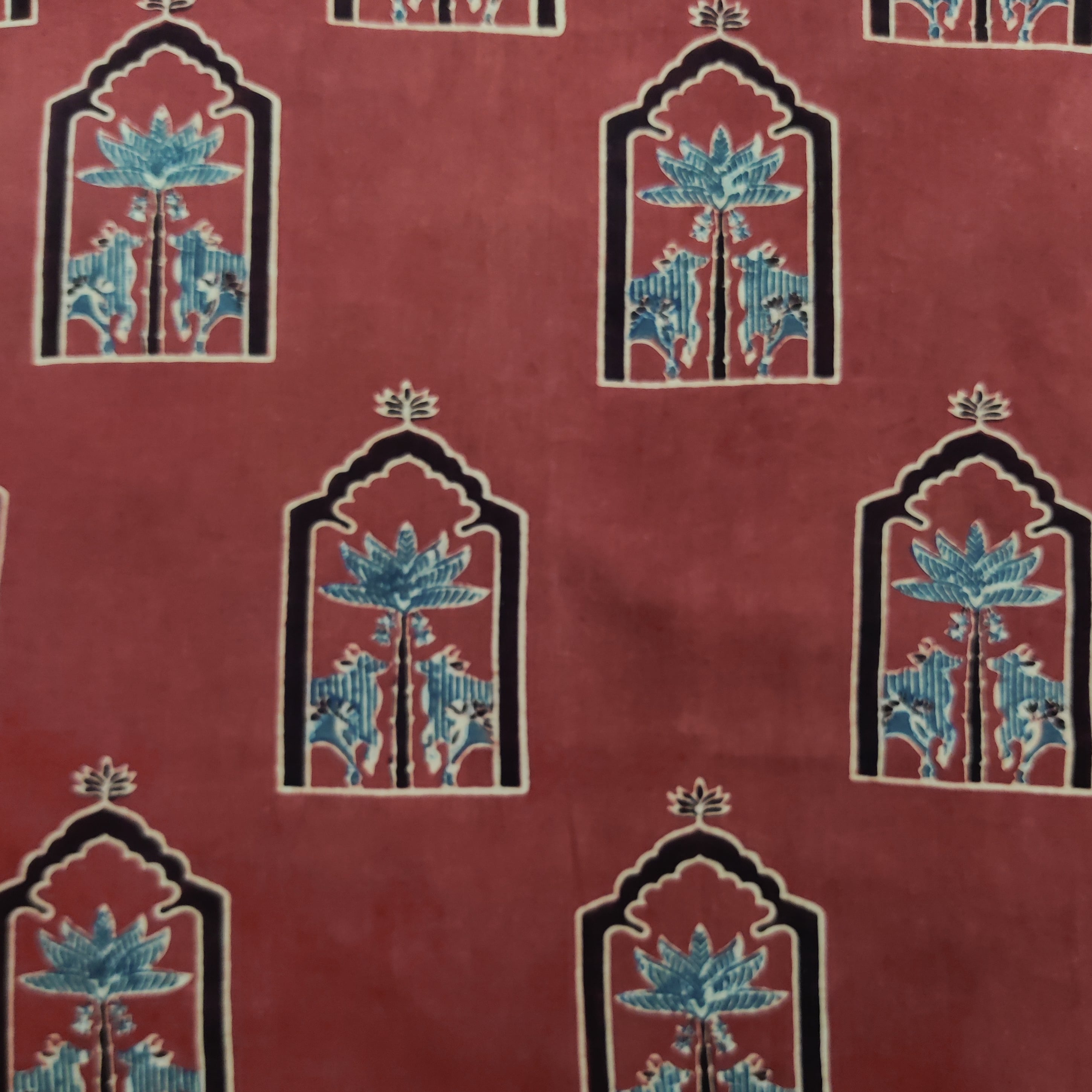 ( Pre-Cut 1.40 Meter ) Pure Cotton Ajrak Rust And Blue Big Window With – Sanskruti