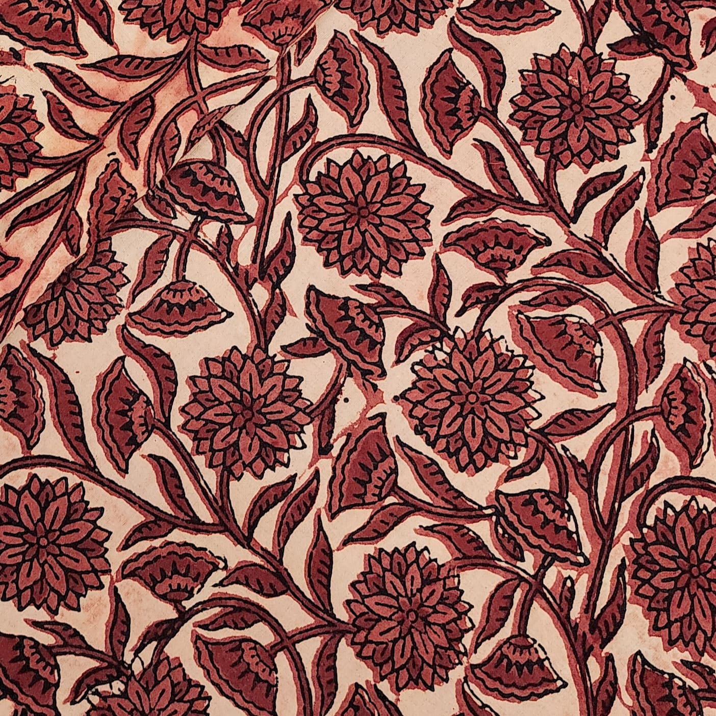 (Pre Cut 0.90 Meter )Pure Cotton Ajrak Rust Red And Cream Flower Jaal – Sanskruti
