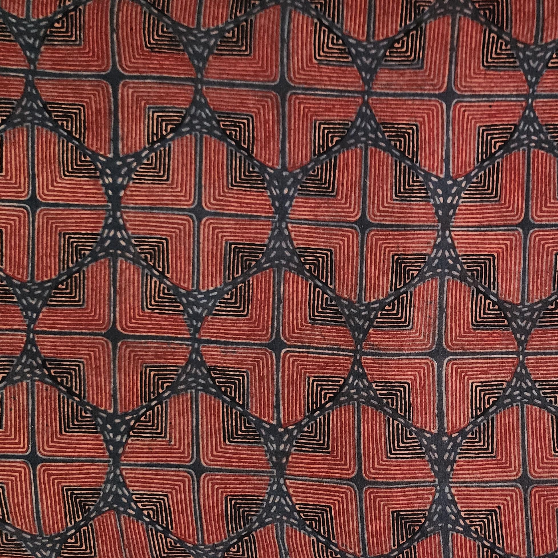 Pure Cotton Ajrak Rust Red With Blue Intricate Design Hand Block Print – Sanskruti