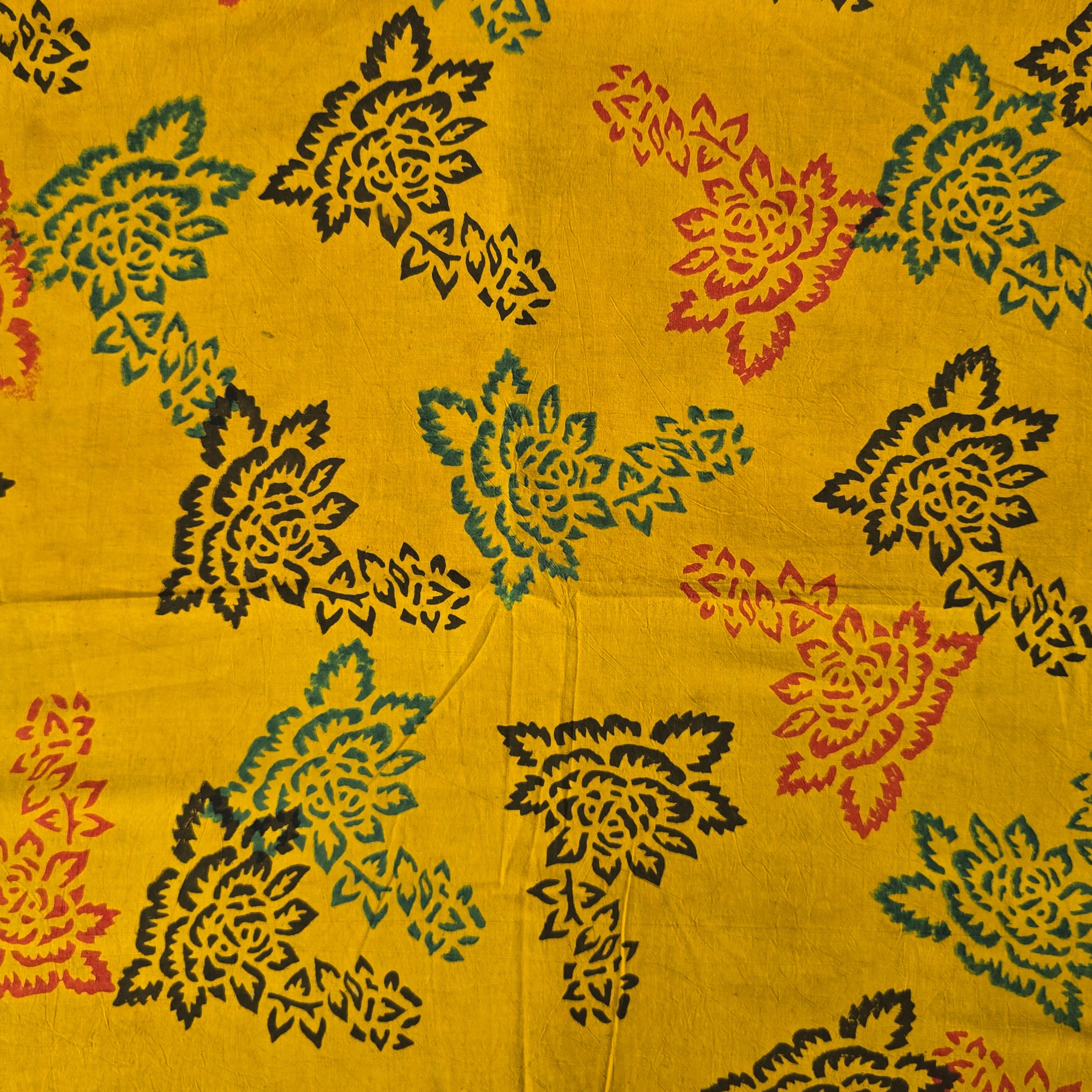 (PRE-CUT 2 METER) Pure Cotton Ajrak Yellow With Red And Green And Blac – Sanskruti