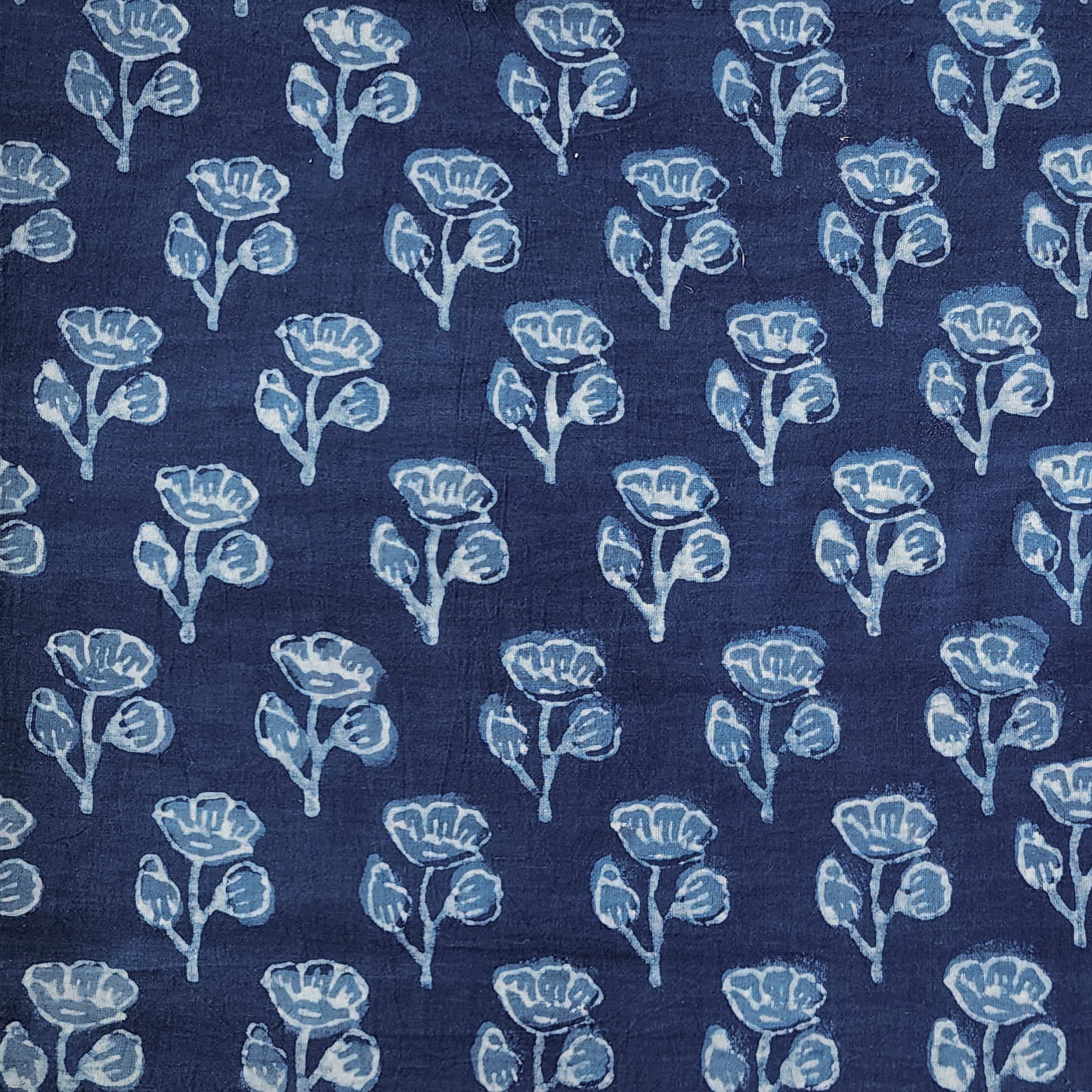 (PRE-CUT 1.40 METER) Pure Cotton Akola Indigo Rose Motif Hand Block Pr – Sanskruti