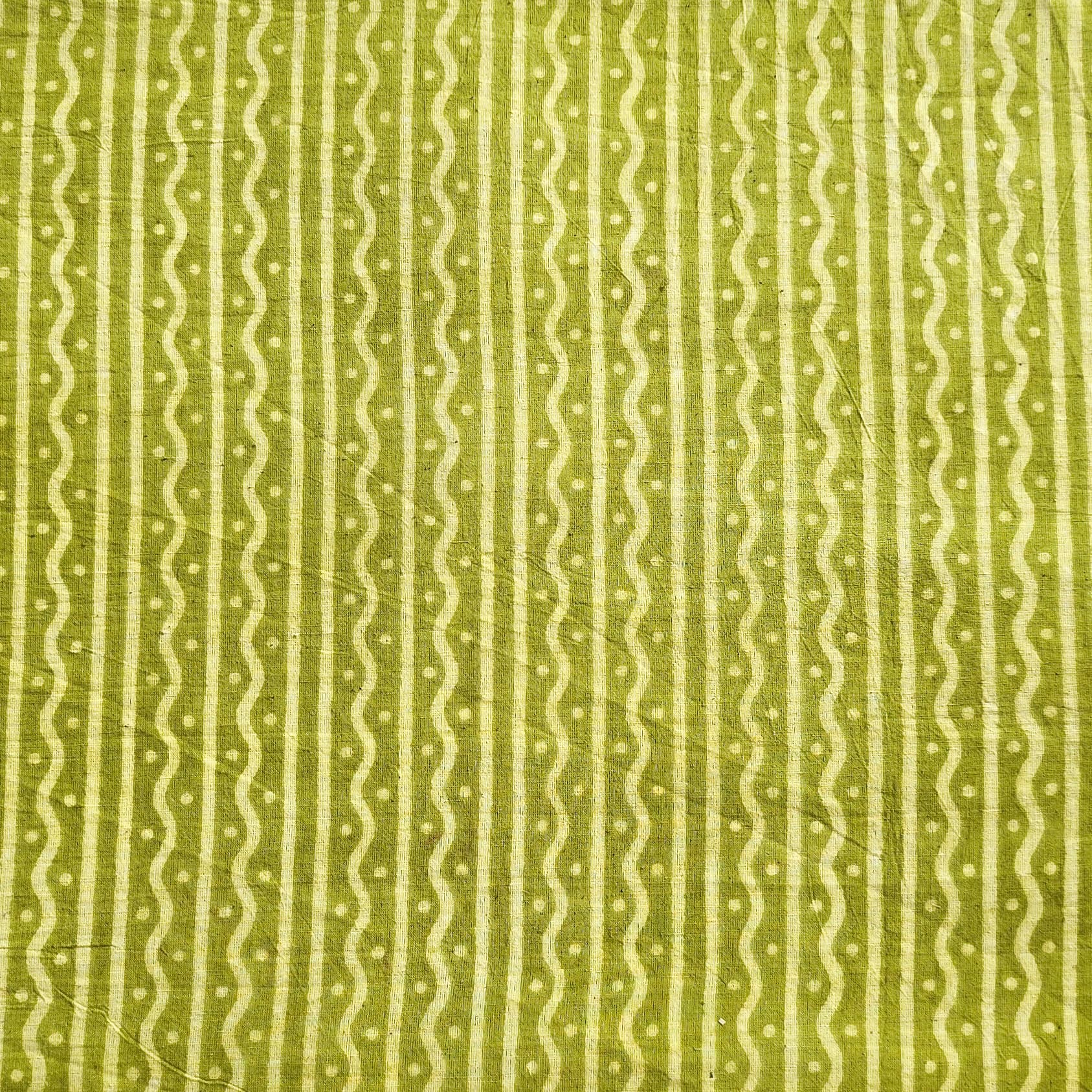 (PRE-CUT 1.50 METER) Pure Cotton Dabu Green With Cream Border Stripes – Sanskruti