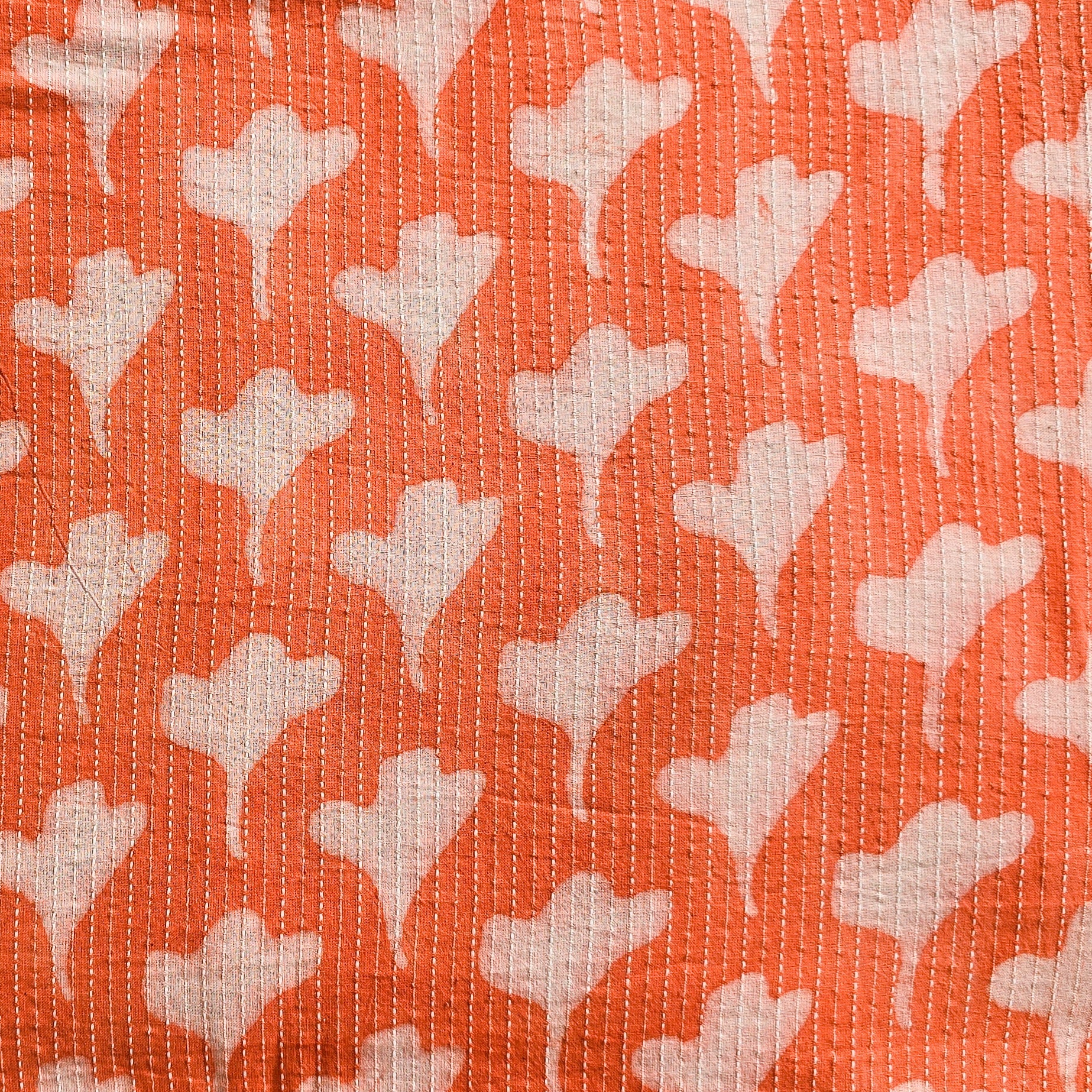 (PRE-CUT 1 METER) Pure Cotton Dabu Katha Orange With White Fall Flower – Sanskruti