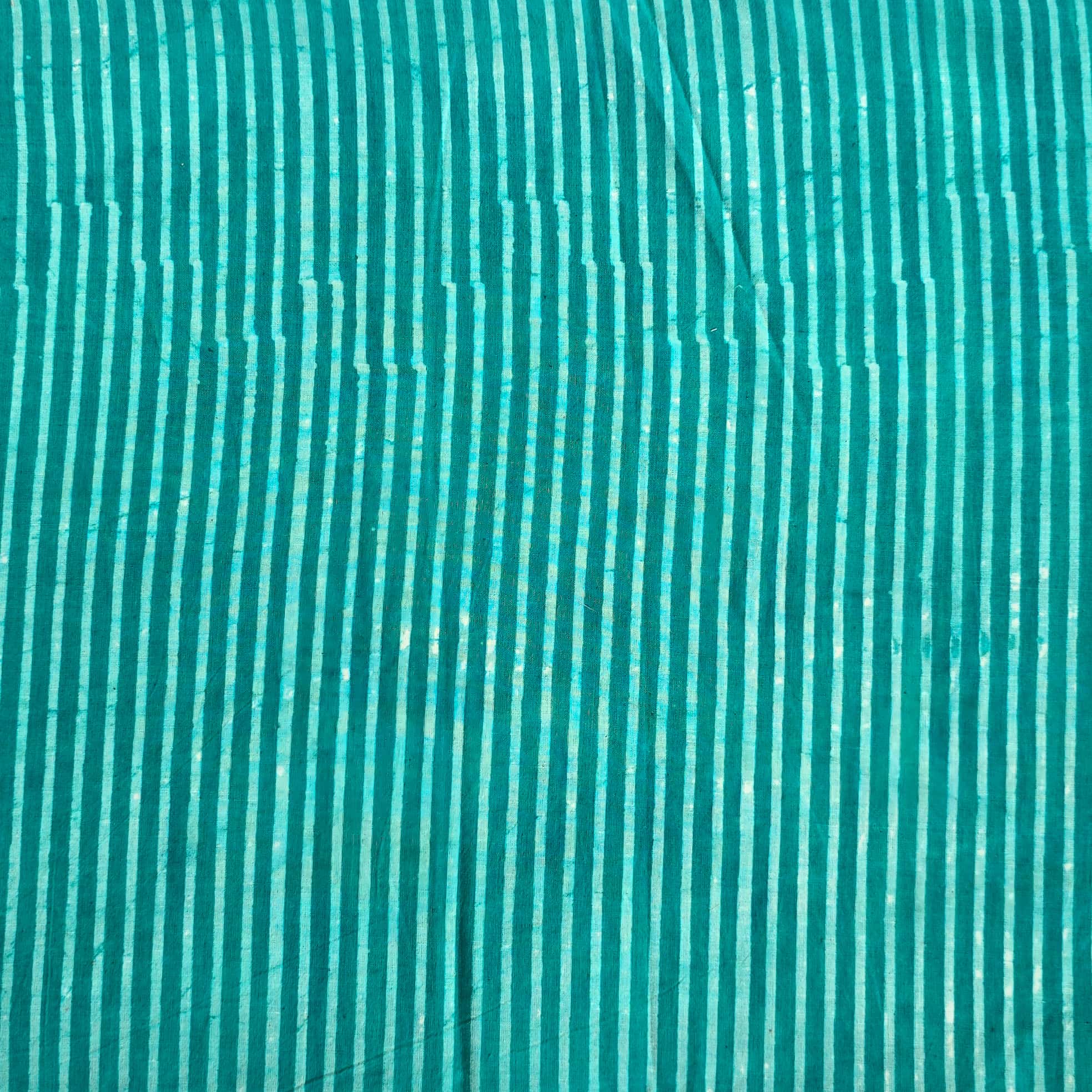 (PRE-CUT 1.45 METER) Pure Cotton Dabu Teal Blue With White Stripes Han – Sanskruti