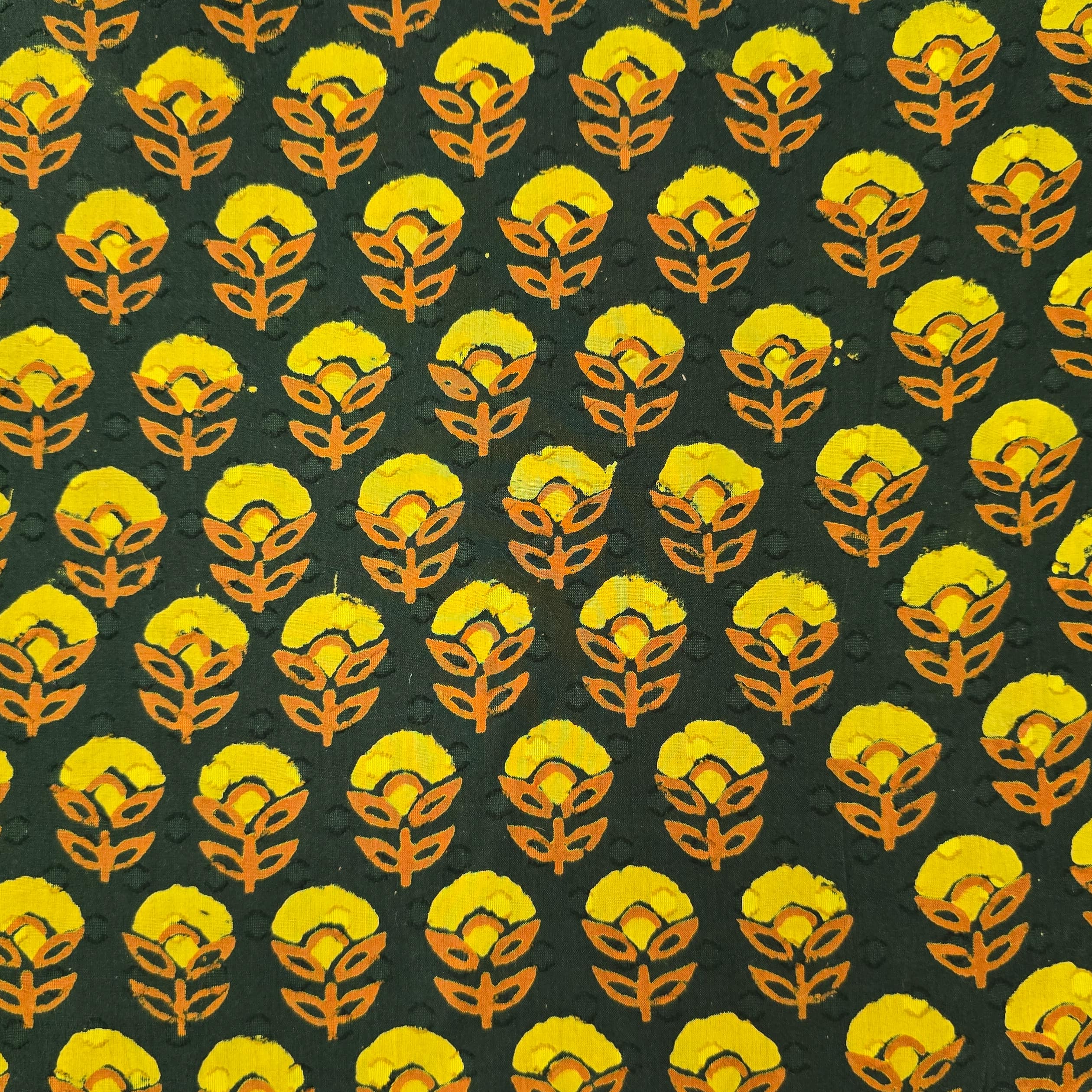 (PRE-CUT 1.80 METER) Pure Cotton Doby Dabu Dark Green With Yellow And – Sanskruti