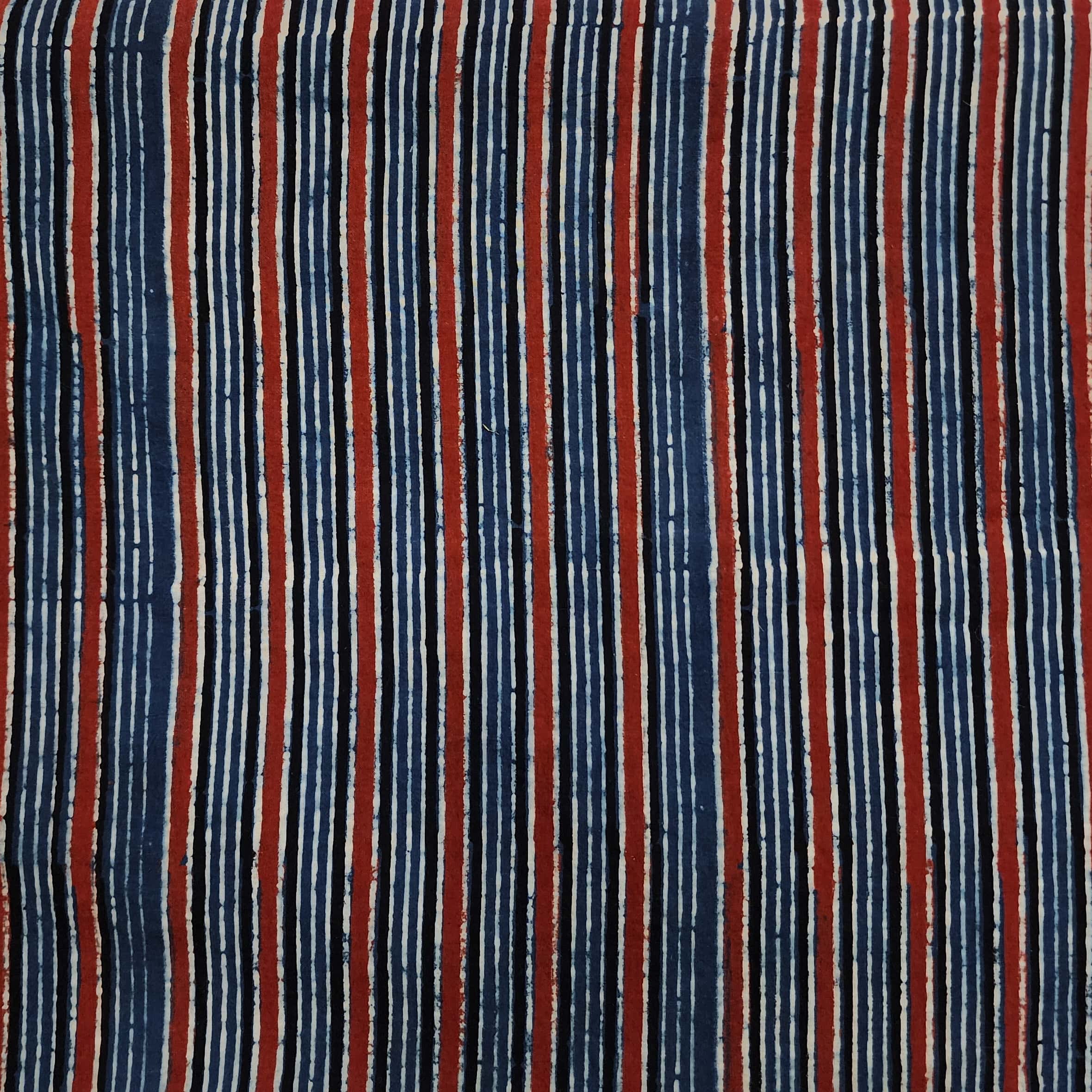 ( Pre-Cut 1 Meter ) Pure Cotton Double Ajrak Blue Black Blue Stripes H – Sanskruti