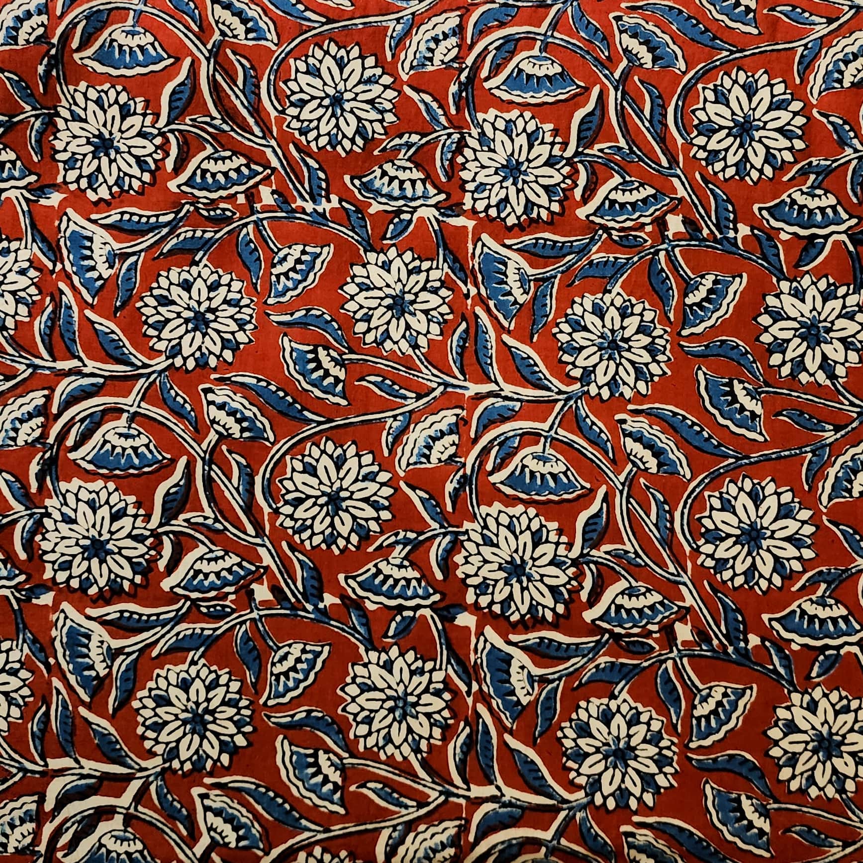 ( Precut 2.35 Meter ) Pure Cotton Double Ajrak Rust Red With Blue And – Sanskruti