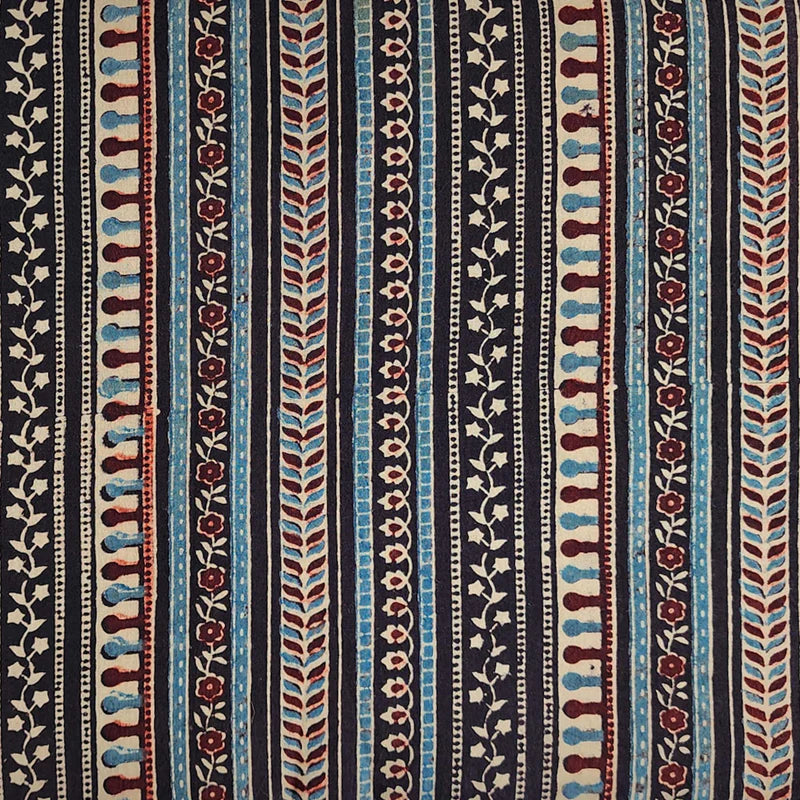 (PRE-CUT 1.40 METER) Pure Cotton Gad Ajrak Black With Cream Red Intric – Sanskruti