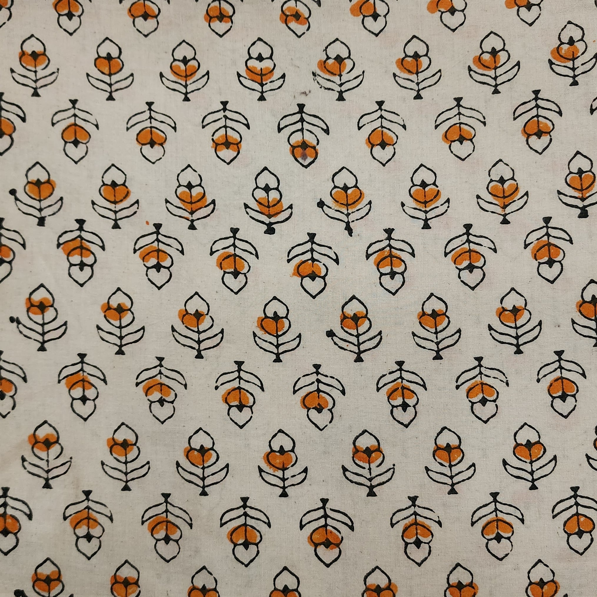 Pre Cut (2 meter) Pure Cotton Gamthi Cream With Orange Flower Buds Han – Sanskruti