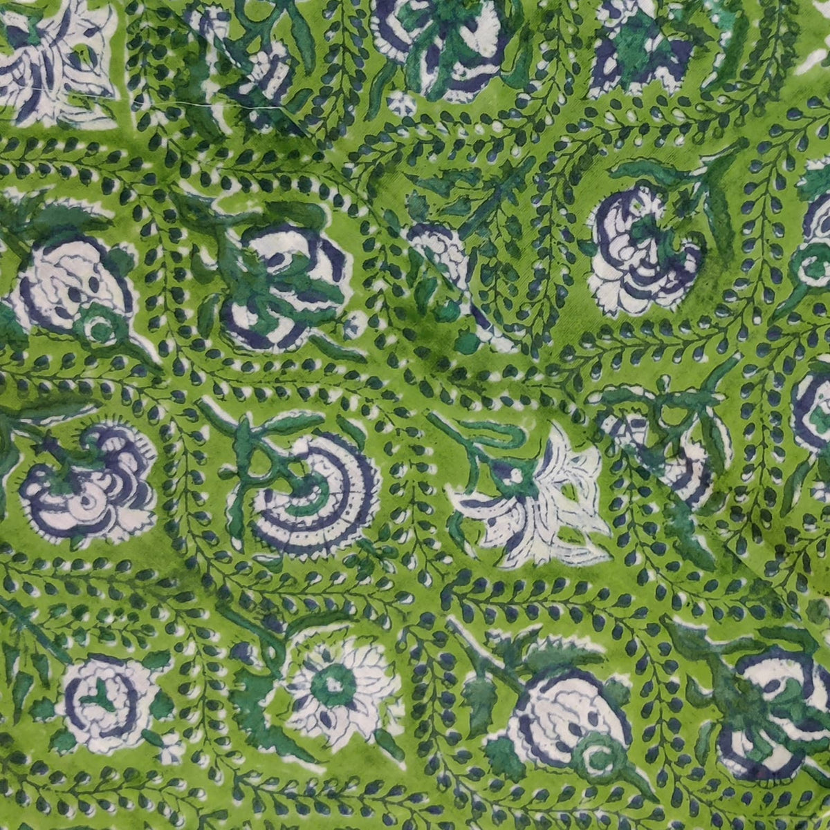 Pre-cut 1.5 meter Pure Cotton Jaipuri Green With Green All Over Creepe – Sanskruti