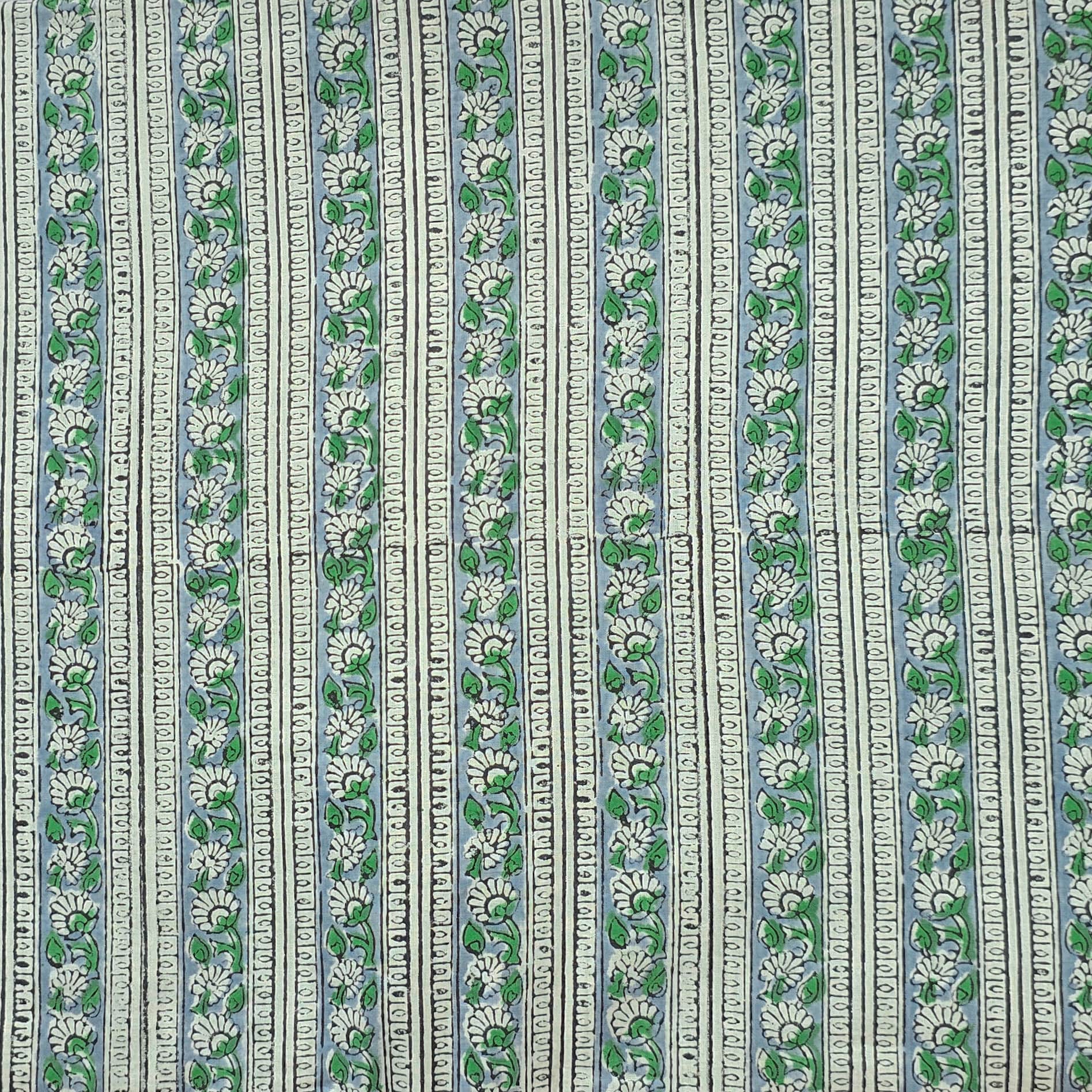 (PRE-CUT 1.10 METER) Pure Cotton Jaipuri White And Green Border Hand B – Sanskruti