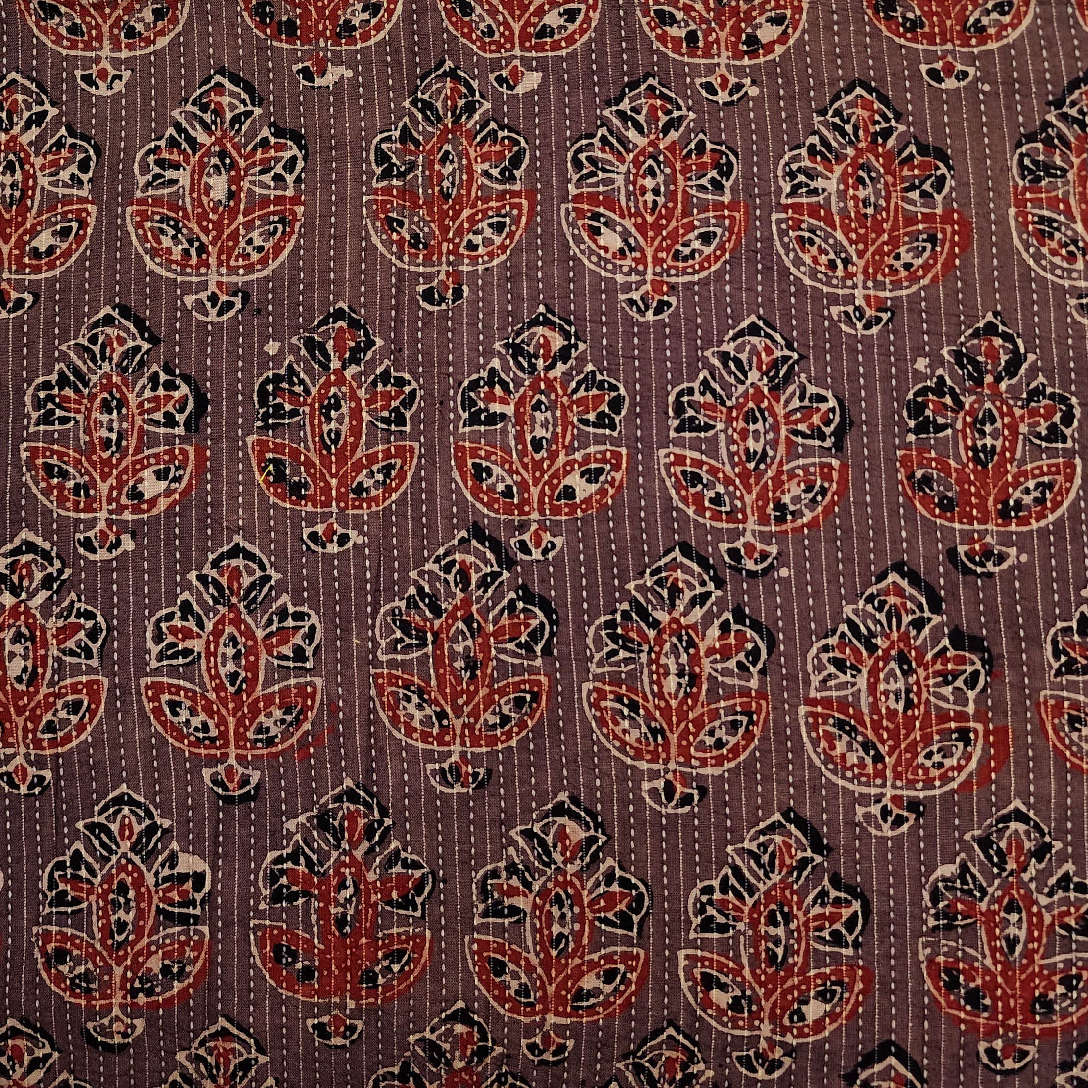 ( Pre-Cut 1.85 Meter ) Pure Cotton Kaatha Ajrak Brown With Rust And Bl – Sanskruti