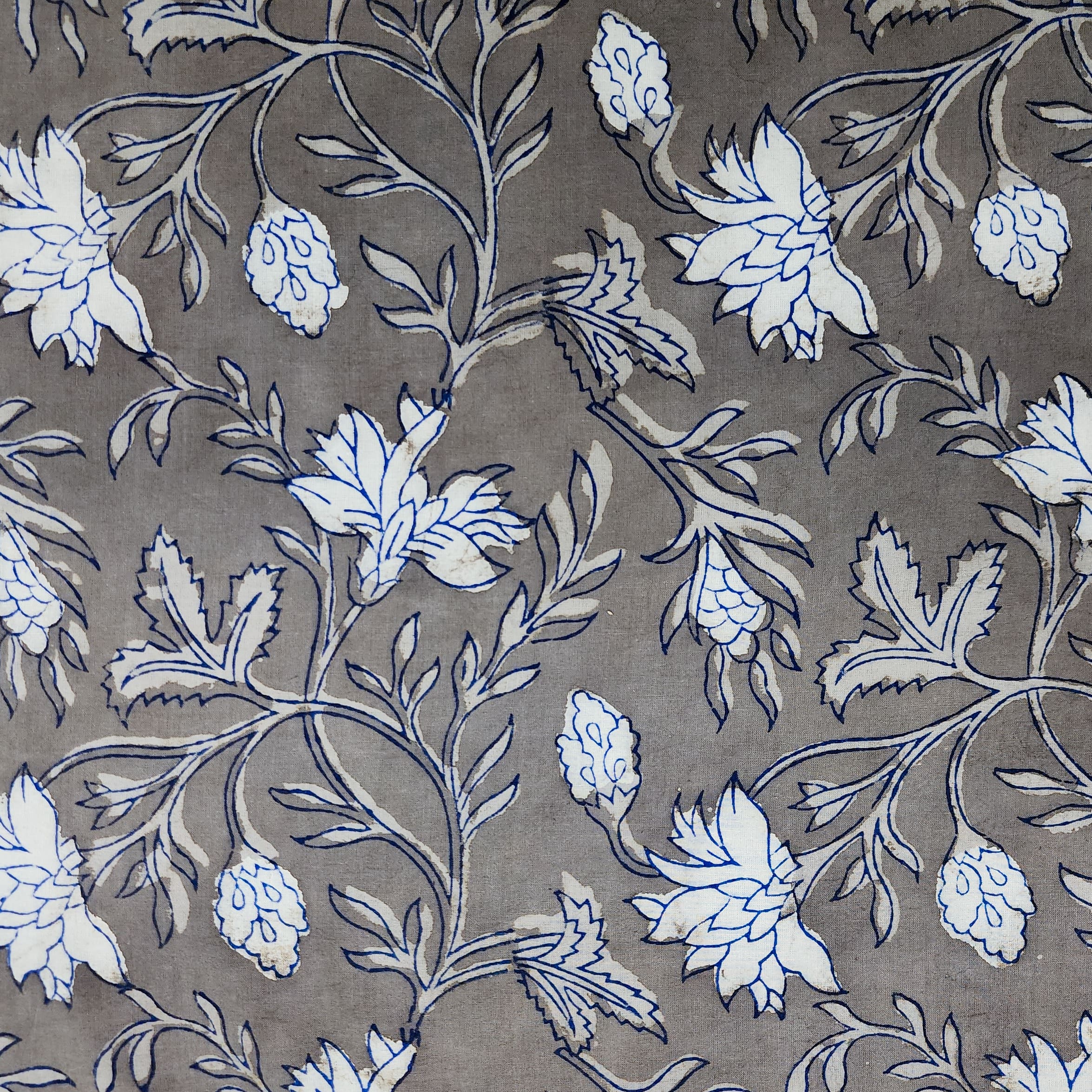 Pure Cotton Kashish Indigo Lily Flower Jaal Hand Block Print Fabric – Sanskruti
