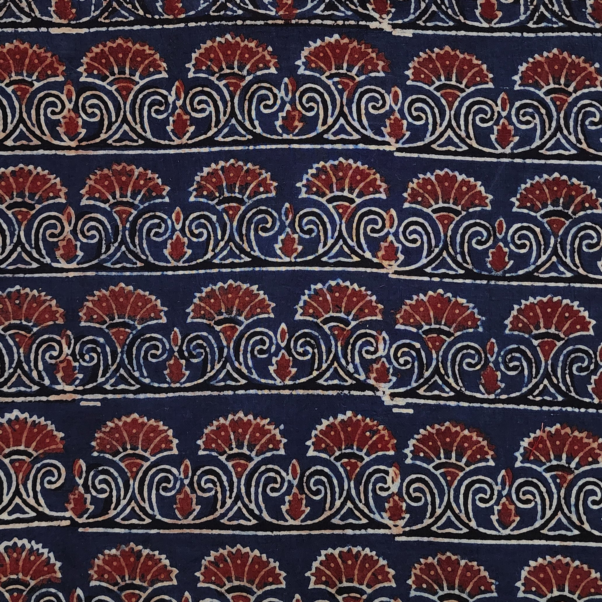 Pure Cotton Ajrak Blue With Bush Border Horizontal Hand Block Print Fa – Sanskruti