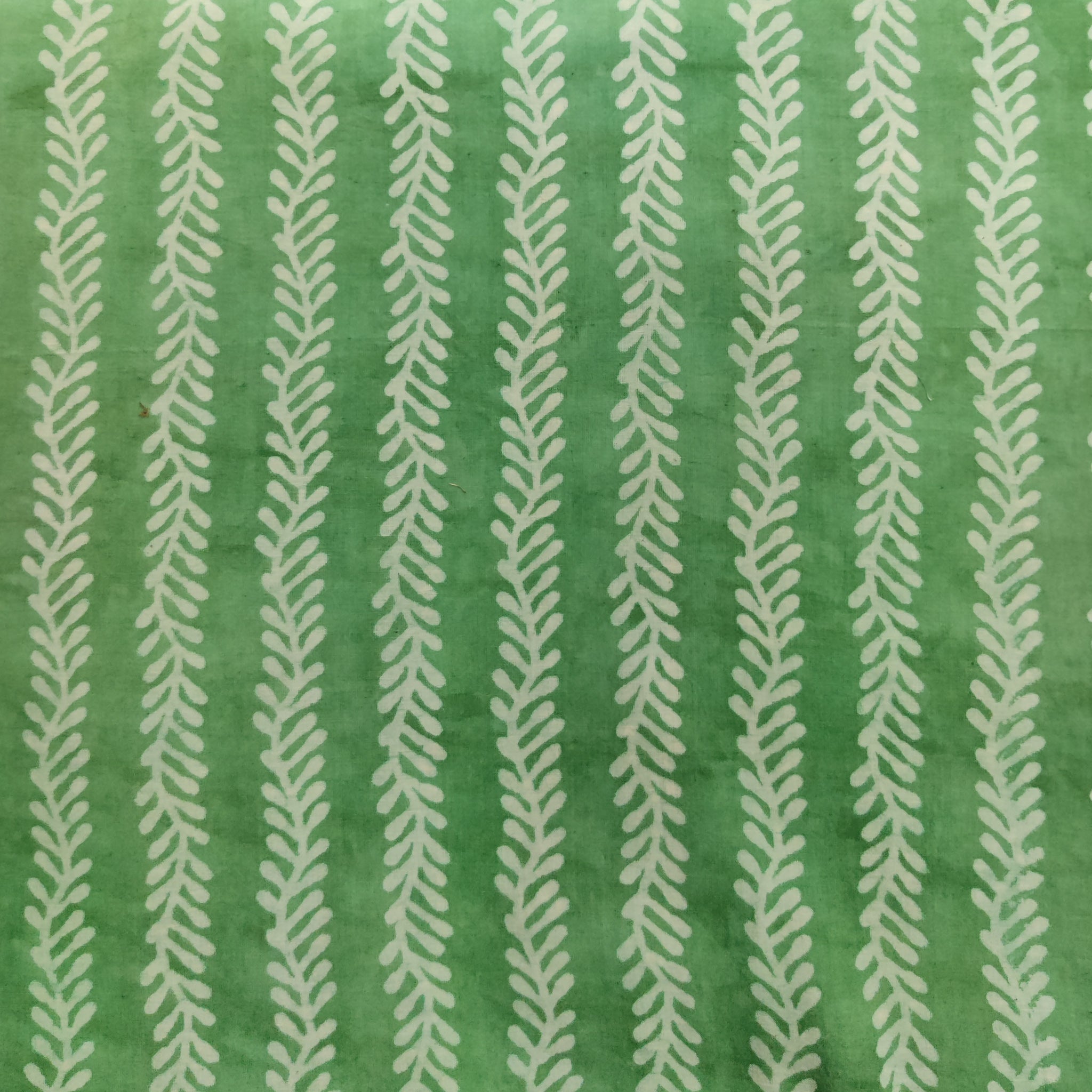Pre-Cut 1.90 Meter Pure Cotton Dabu Green With Creeper Stripes Hand Bl – Sanskruti