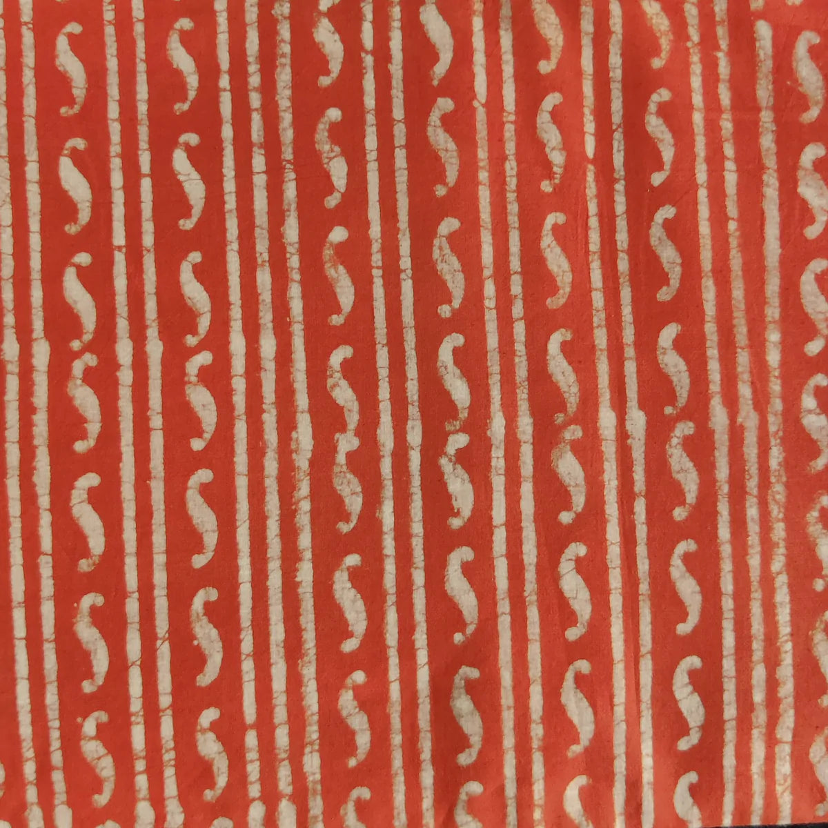 Pre-cut ( 1.85 meter )Pure Cotton Dabu Peachy Orange With Cream S Bord – Sanskruti
