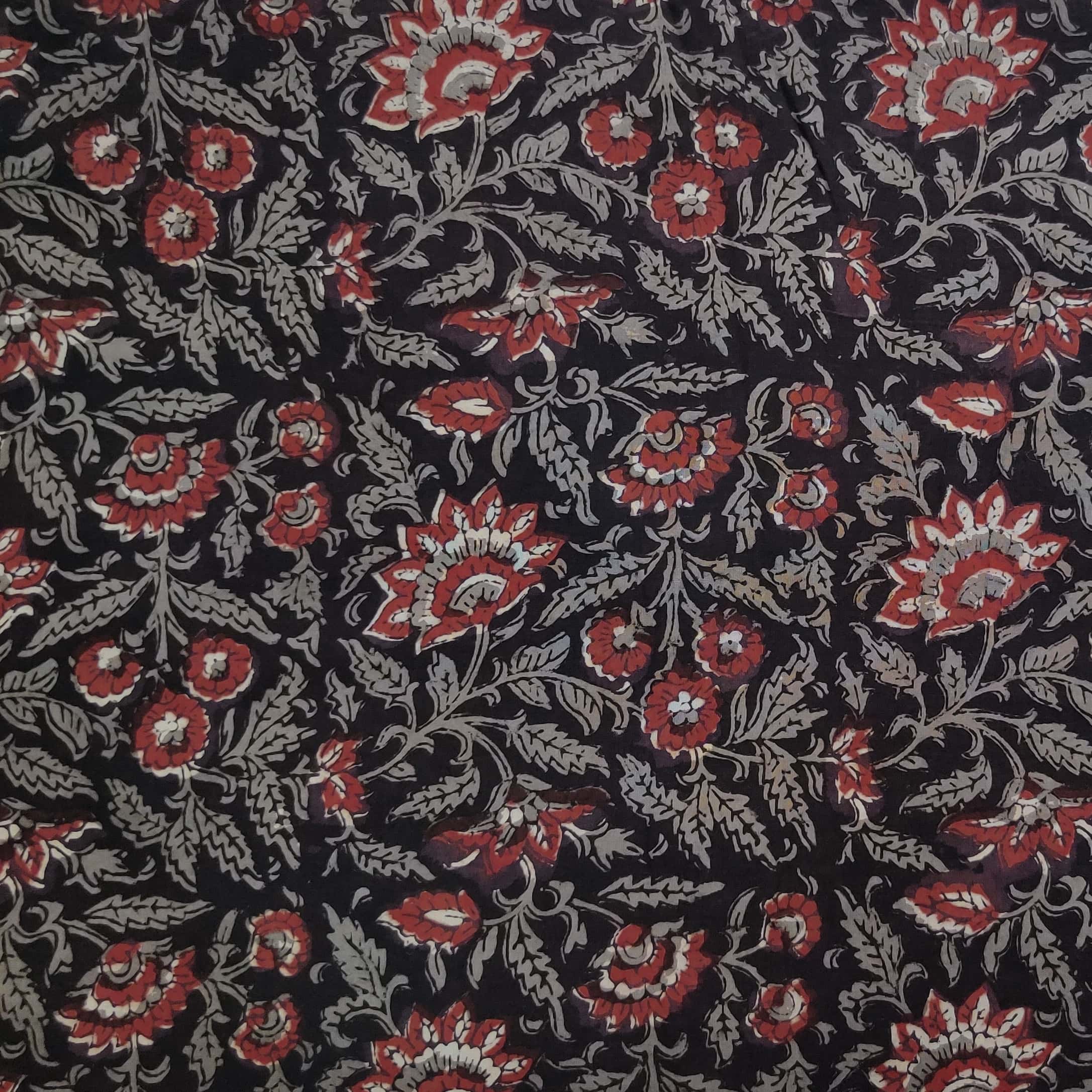 Pre-Cut 1.55 Meter Pure Cotton Earthy Black With Grey Madder Jaal Hand – Sanskruti