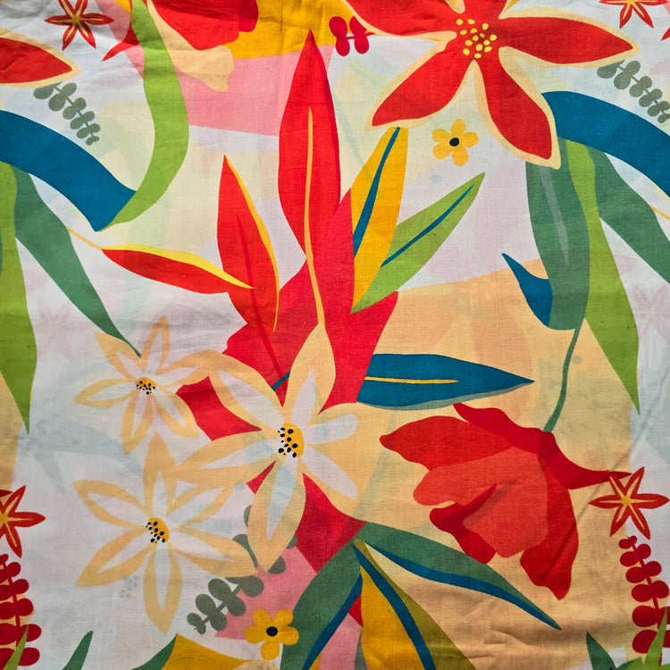 Pure Cotton Digital Screen Print White With Big Floral Design Fabric ...