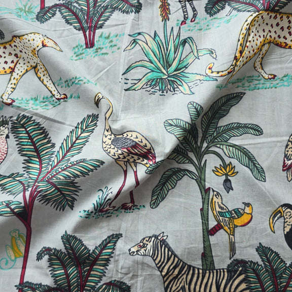 Pure Cotton Screen Print Grey With Jangle And Wild Animal Fabric ...