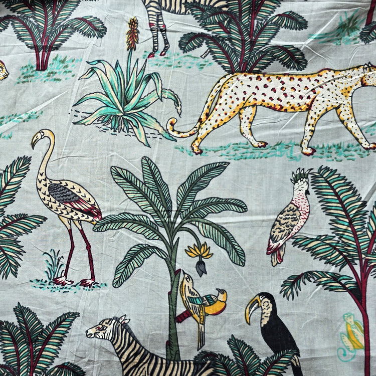 Pure Cotton Screen Print Grey With Jangle And Wild Animal Fabric ...
