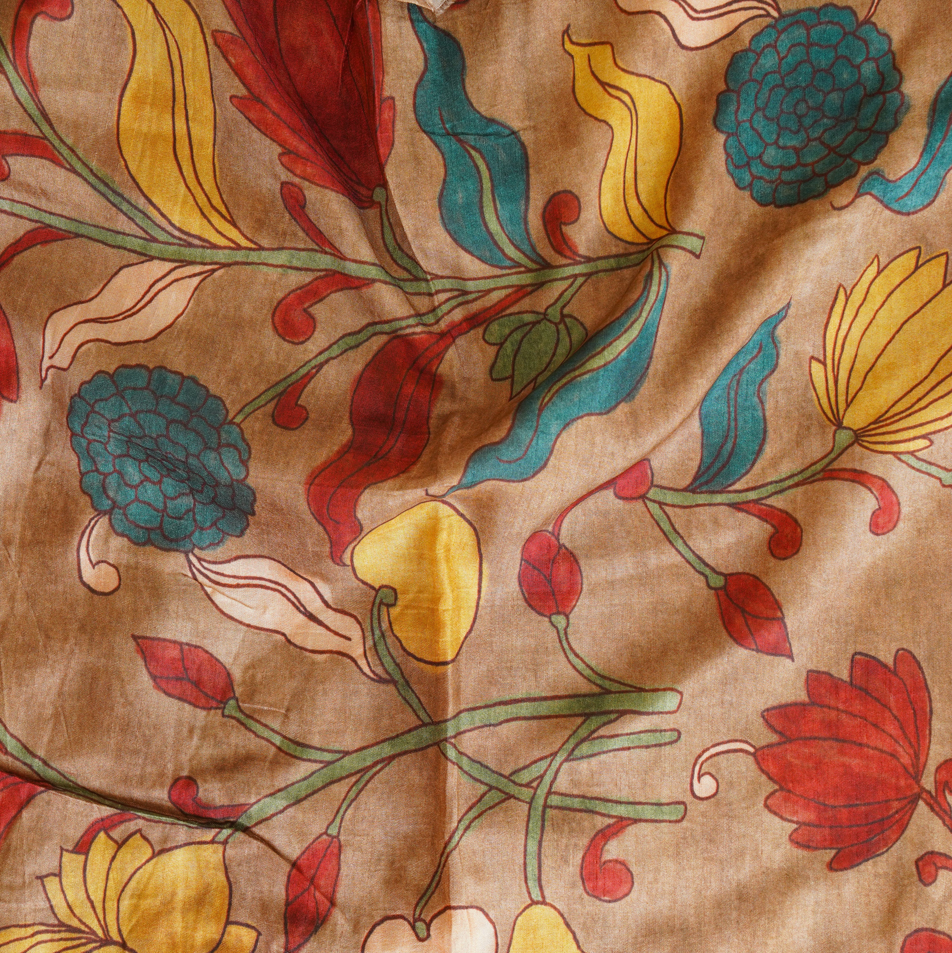 (PRE-CUT 1.20 METER) Dola Silk Kalamkari Digital Print Chiku With Flow ...