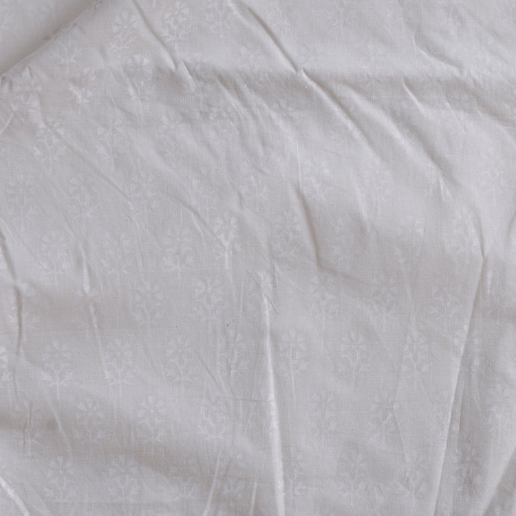 Pure Cotton Dabu White On White Flower Plant Motif Hand Block Print Fa ...