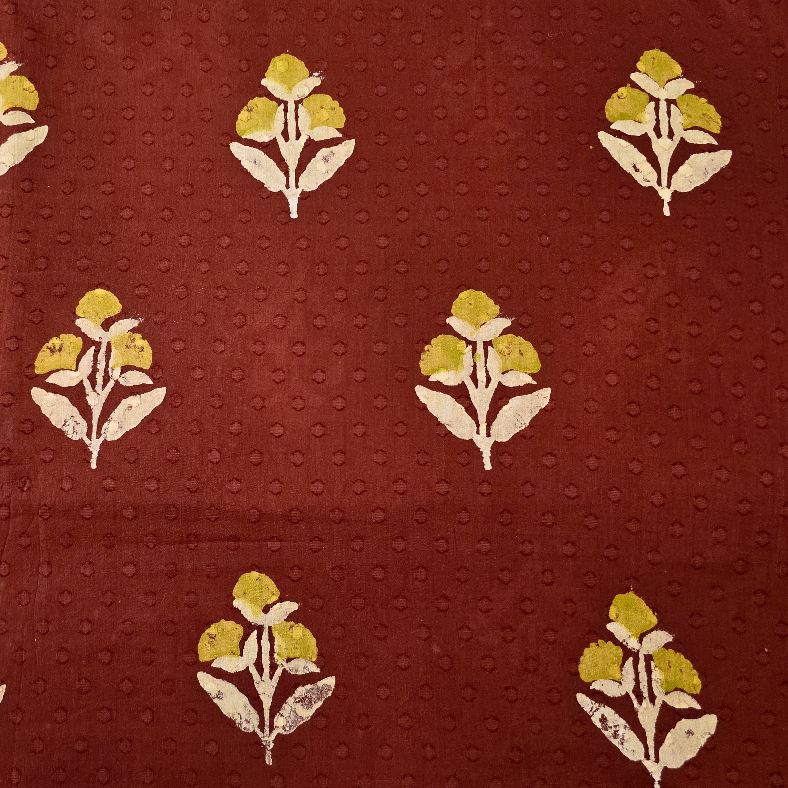 Pure Cotton Doby Dabu Brown With Mustard And Cream Big Flower Motifs H ...