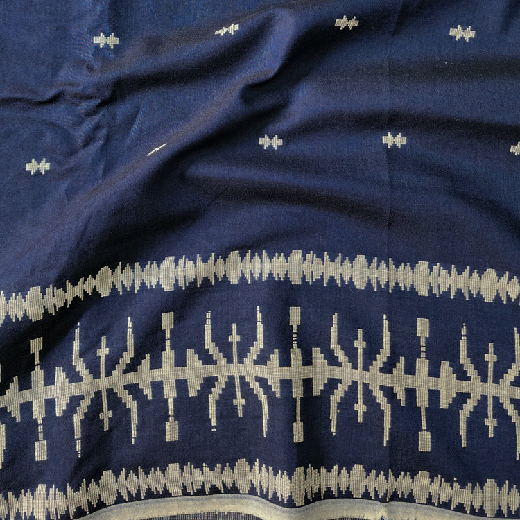 Pure Mul Cotton Soft Jamdani Navy Blue With White Border And White Sma ...