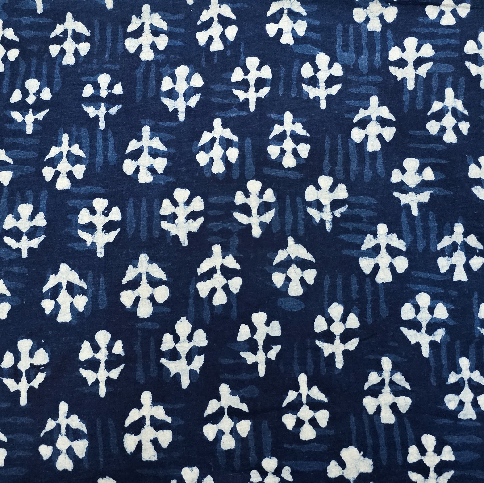 Pure Cotton Indigo Blue With White Up And Down Flower Motifs Hand Bloc ...