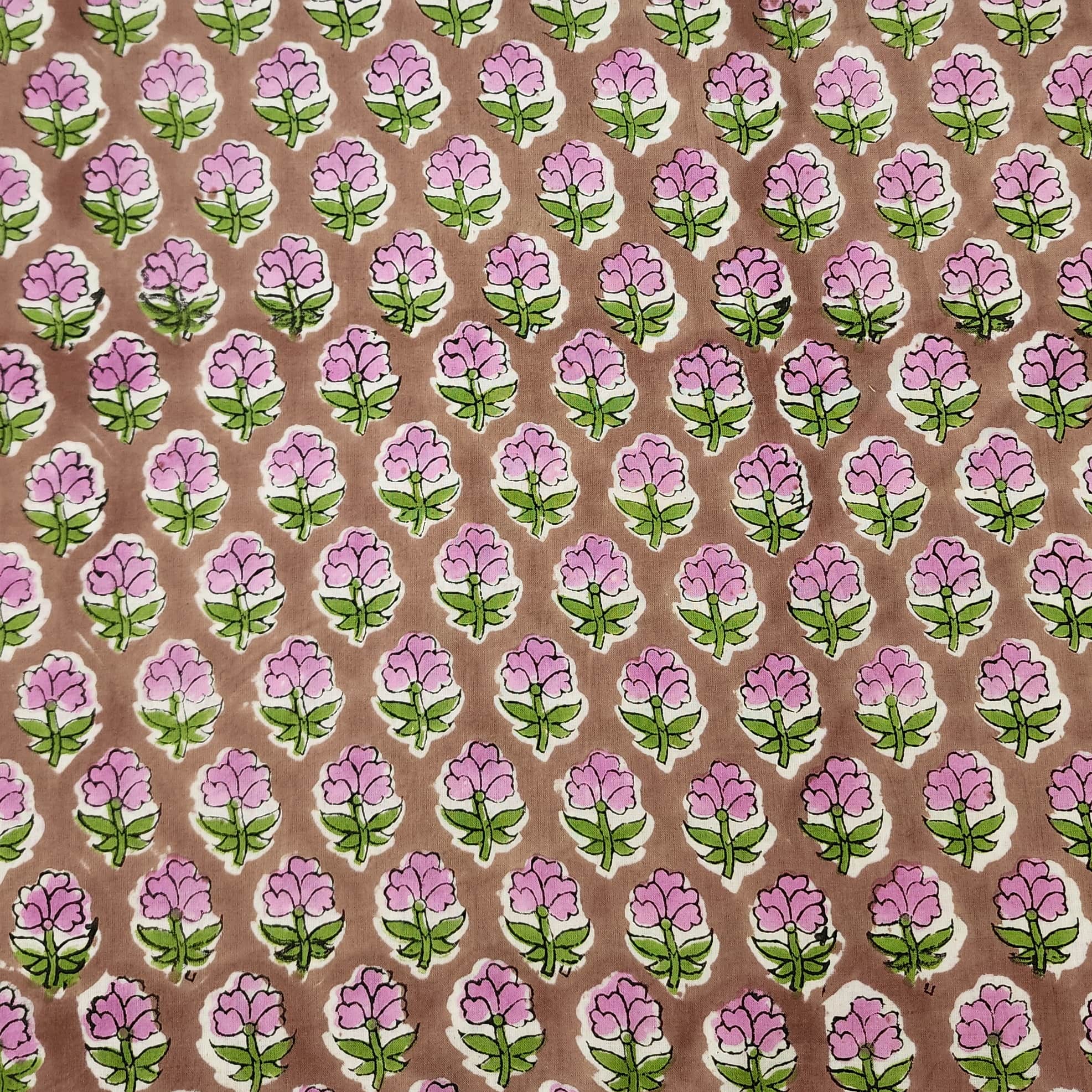 Pure Cotton Jaipuri Brown With Light Purple Flowers Hand Block Print F ...