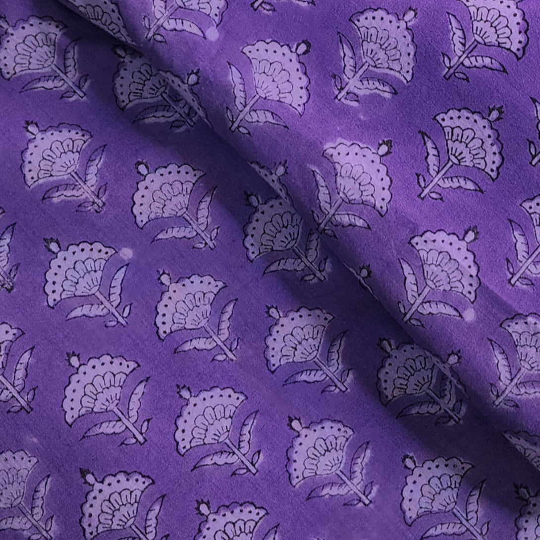 Pure Cotton Dabu Purple With Purple Flower Hand Block Print Fabric ...