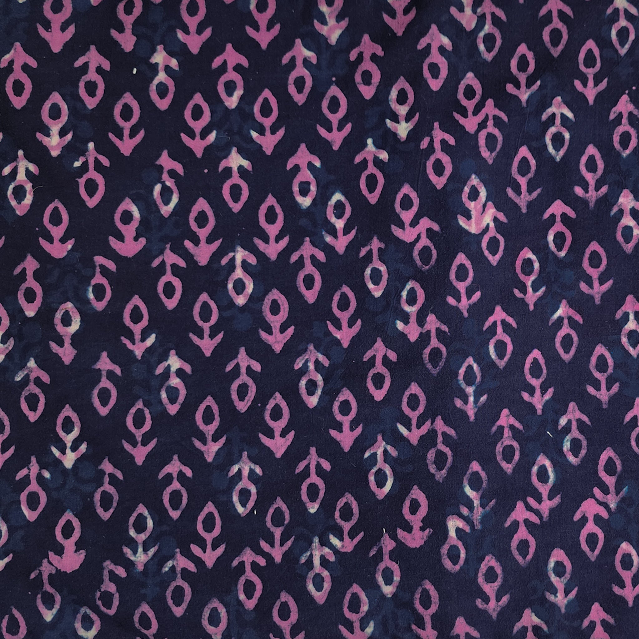 Pure Cotton Dabu Blue Purple With Pink Up And Down Tiny Motifs Hand Bl ...