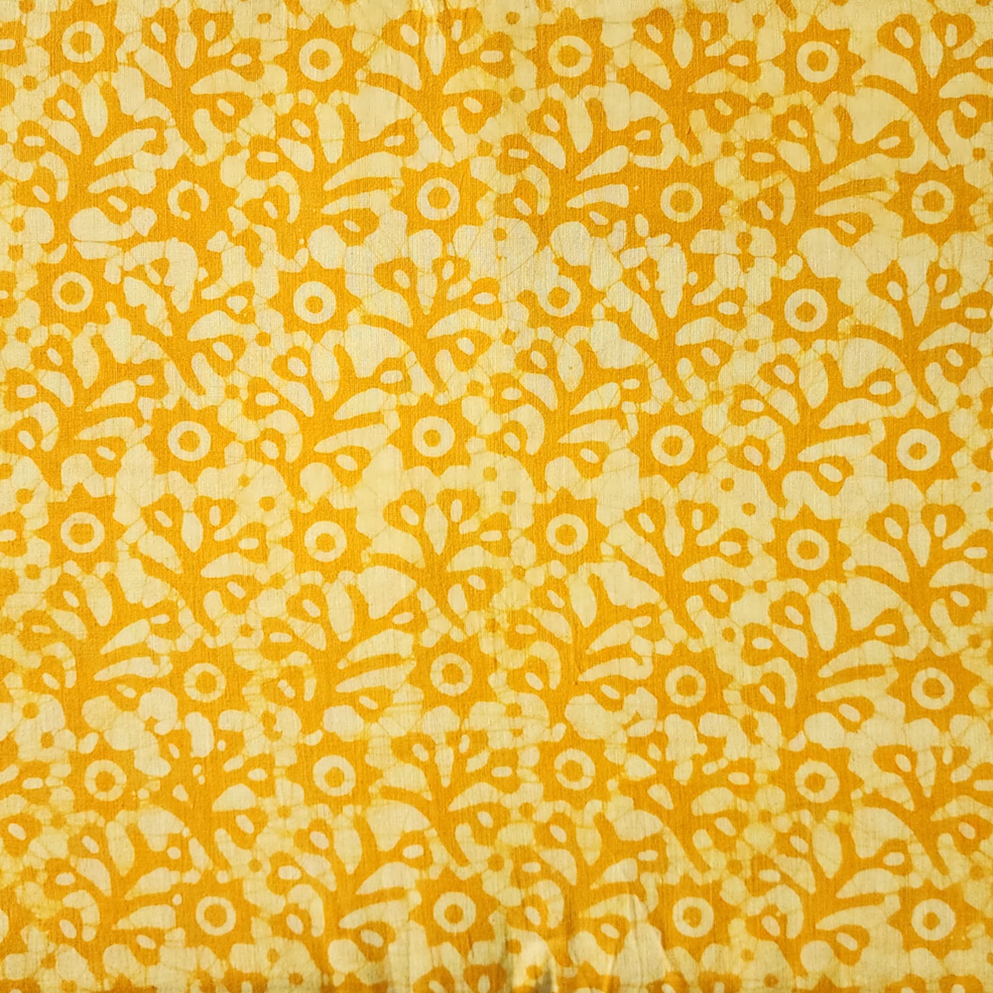 Pure Cotton Moum Batik Yellow With Orange Intricate Flower Jaal Hand B ...